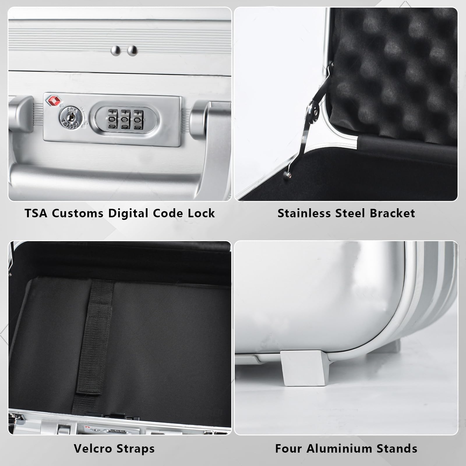 urecimy Medium 18.1X13.8X4.5 Inch Combination TSA Lock Aluminum Briefcase Metal Toolbox Cash Case 15.6 Inch Notebook Briefcase with Foam Silver