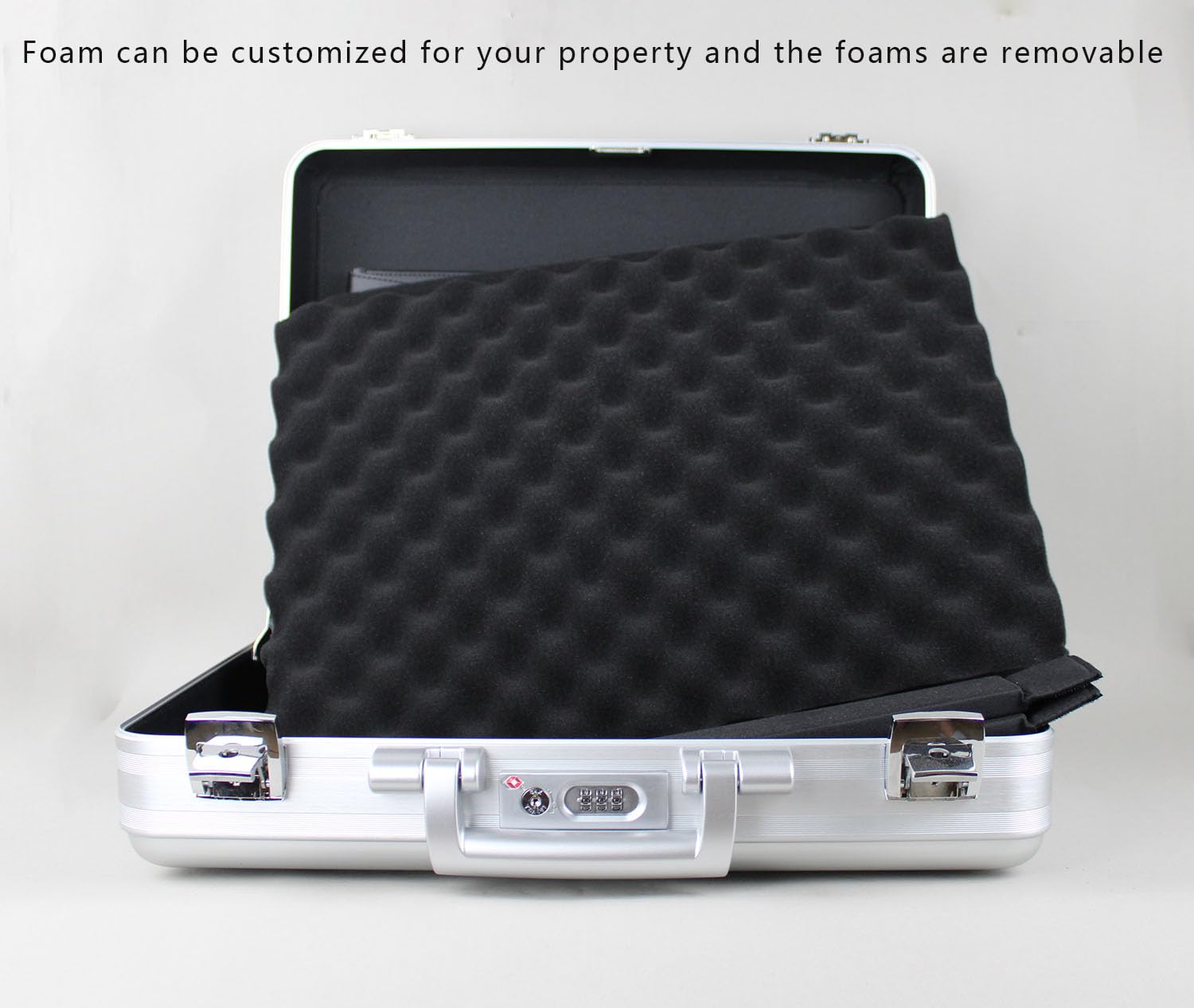 urecimy Medium 18.1X13.8X4.5 Inch Combination TSA Lock Aluminum Briefcase Metal Toolbox Cash Case 15.6 Inch Notebook Briefcase with Foam Silver