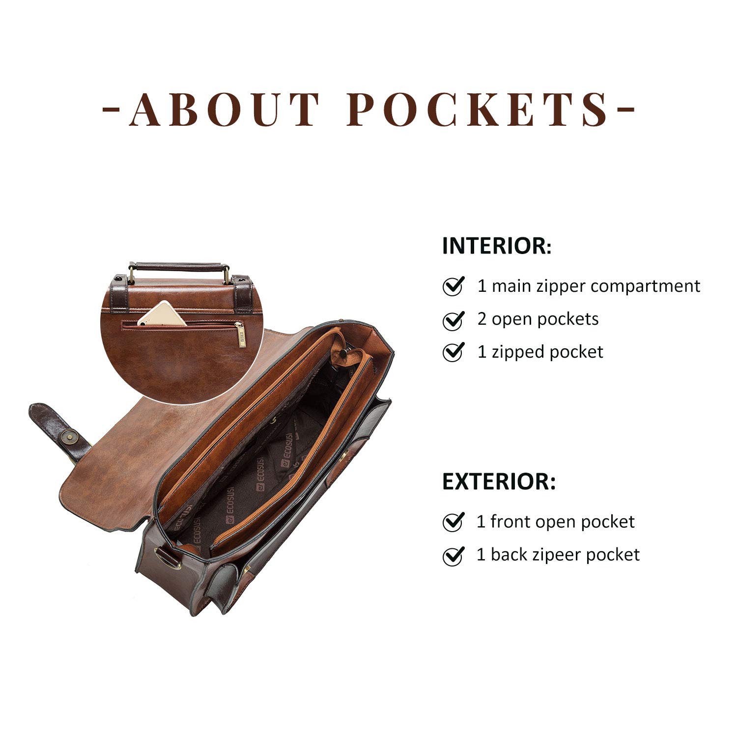 ECOSUSI Briefcase for Women Vintage Satchel Purse Handbag Crossbody Messenger Bag