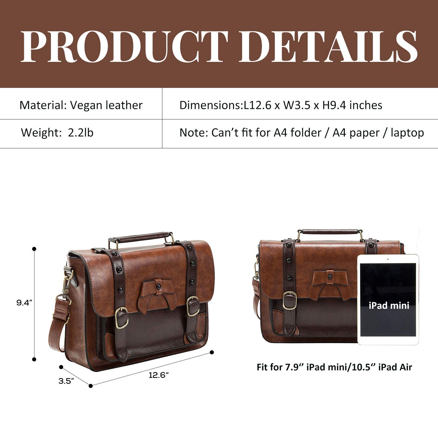 ECOSUSI Briefcase for Women Vintage Satchel Purse Handbag Crossbody Messenger Bag