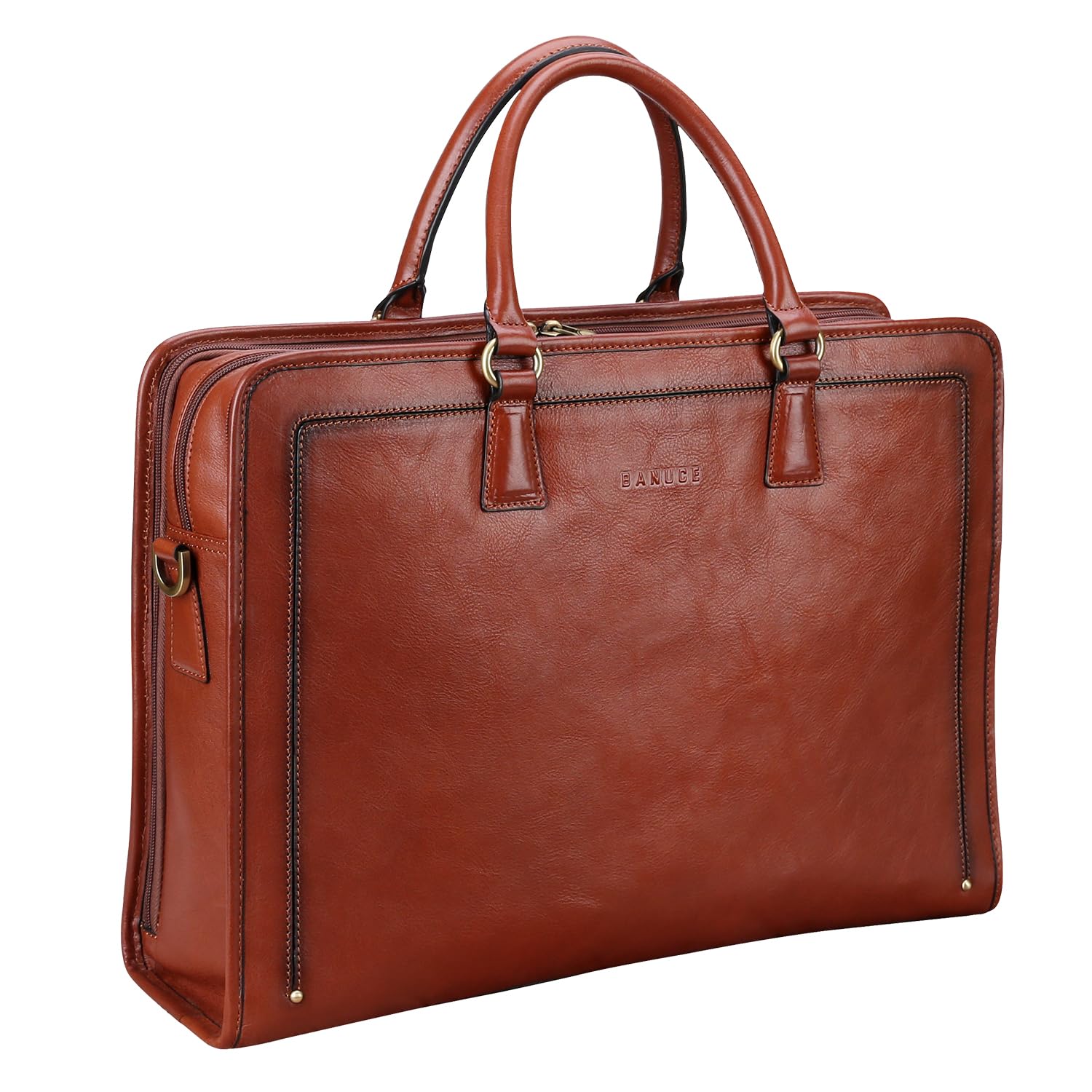 Banuce Full Grains Italian Leather Briefcase for Women Handbags 14 Laptop Business Bags Attache Case Satchel Purses Ladies Work Bag Brown
