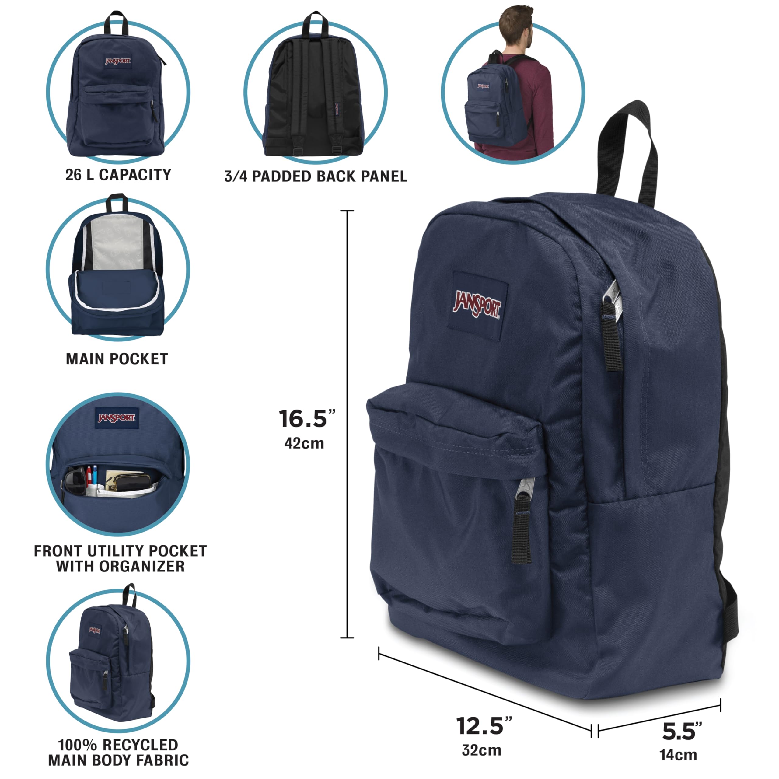 JanSport SuperBreak One School Backpack for Girls, Boys, Black - Durable, Lightweight Bookbag for Teens with 1 Main Compartment, Front Utility Pocket with Built-in Organizer - Premium Backpack