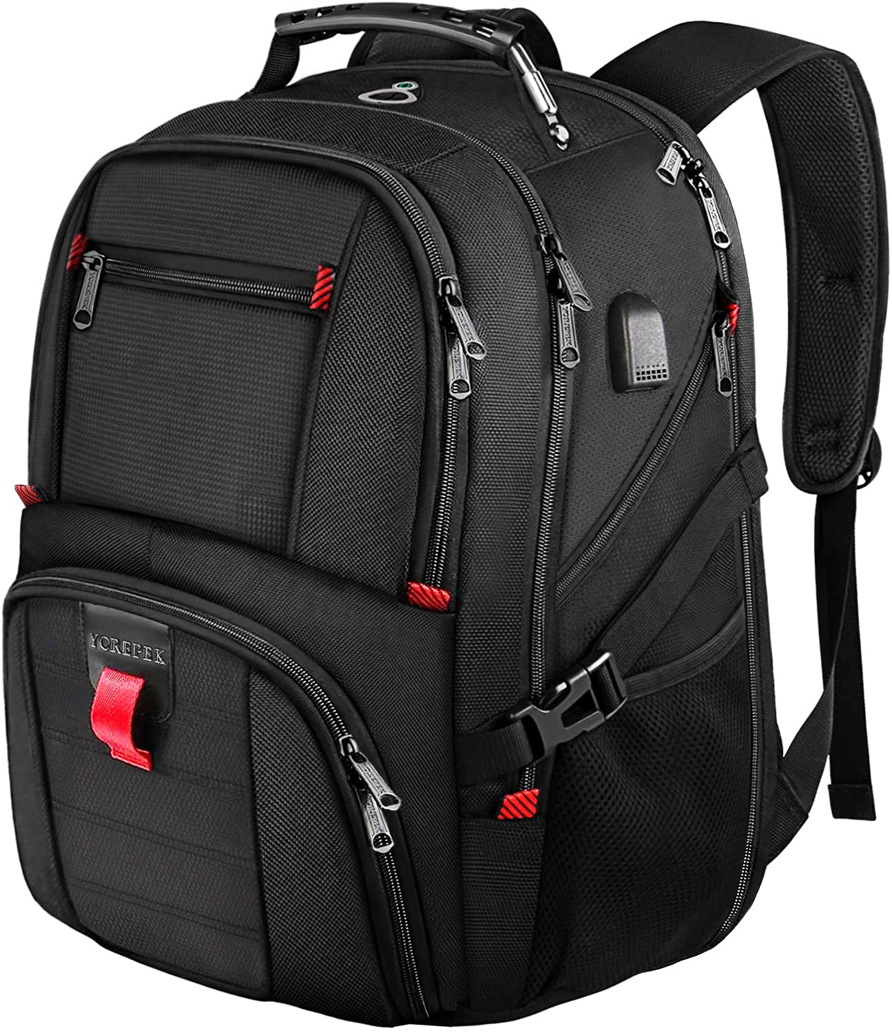 YOREPEK Travel Backpack, Extra Large 50L Laptop Backpacks for Men Women, Water Resistant College School Bookbag Airline Approved Business Work Bag with USB Charging Port Fits 17 Inch Computer, Black