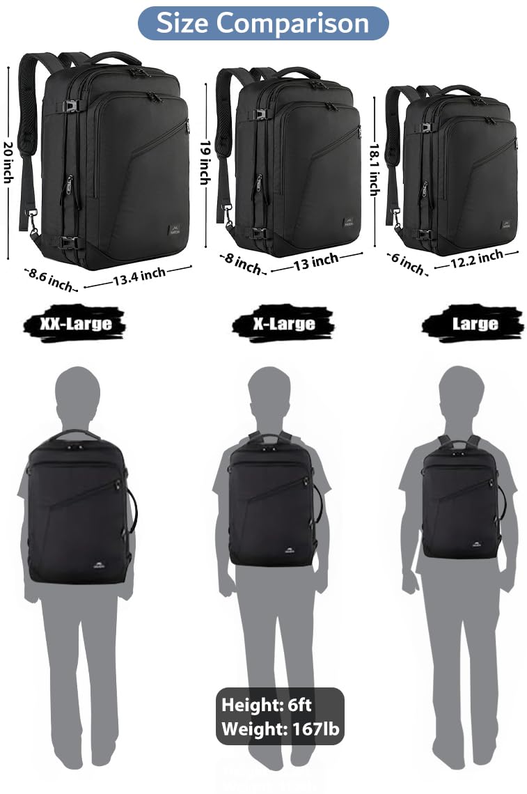 MATEIN Carry on Backpack, Extra Large Travel Backpack Expandable Airplane Approved Weekender Bag for Men and Women, Water Resistant Lightweight Daypack for Flight 40L, Black