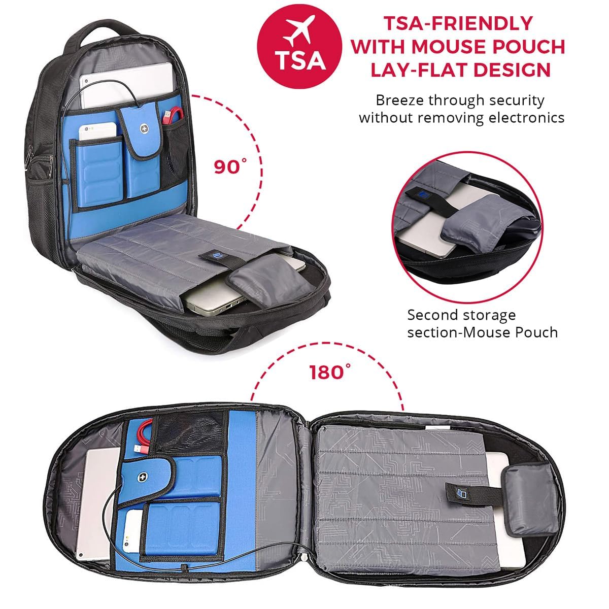 Swissdigital Terabyte TSA-Friendly Water-Resistant Large Backpack, Business Laptop Backpack for Men with USB Charging Port/RFID Protection Big School Bookbag Fits up to 15.6" Travel Laptop Backpack