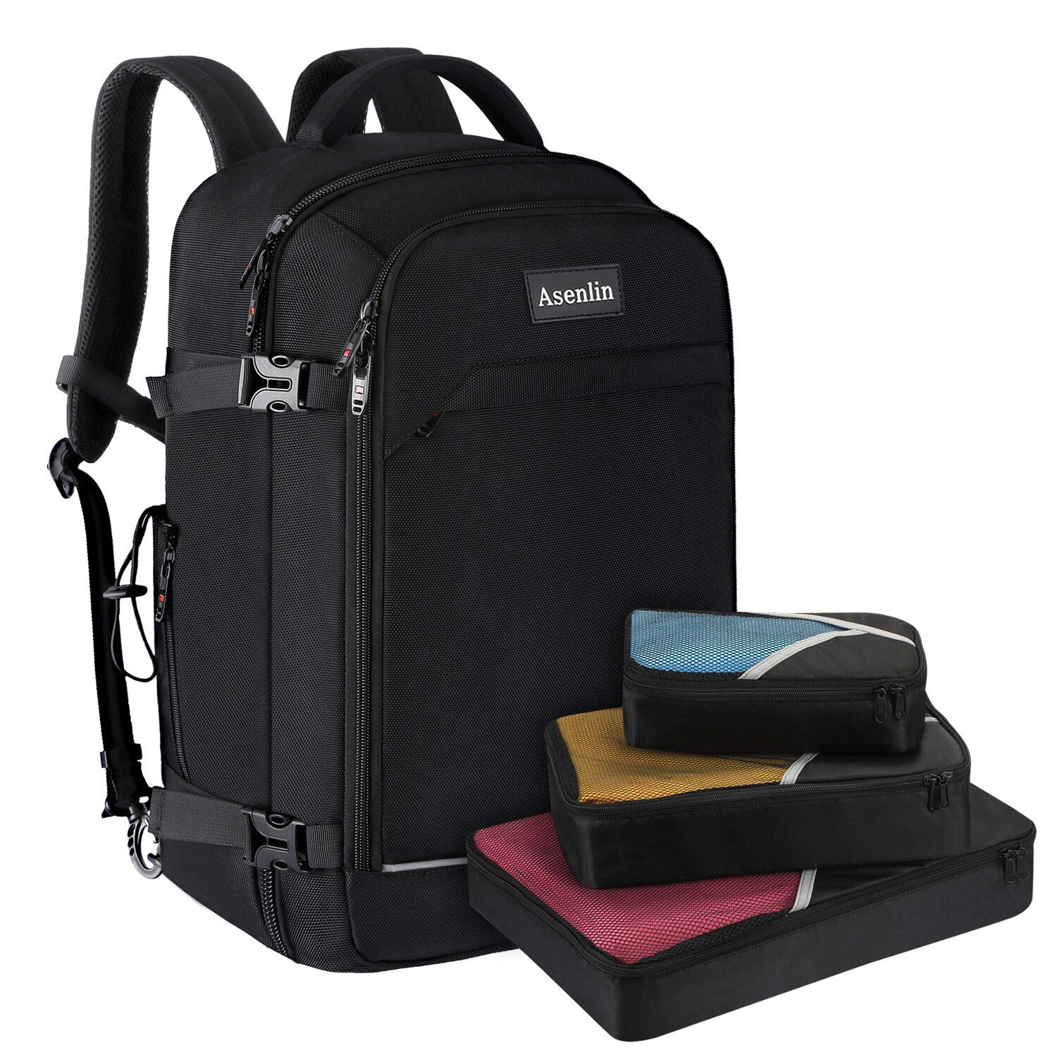 Asenlin 40L Travel Backpack for Women Menďź17 Inch Laptop Backpack Flight Approved Luggage Carry On Water Resistant Computer Backpack for Weekender Overnight Large Daypack Black