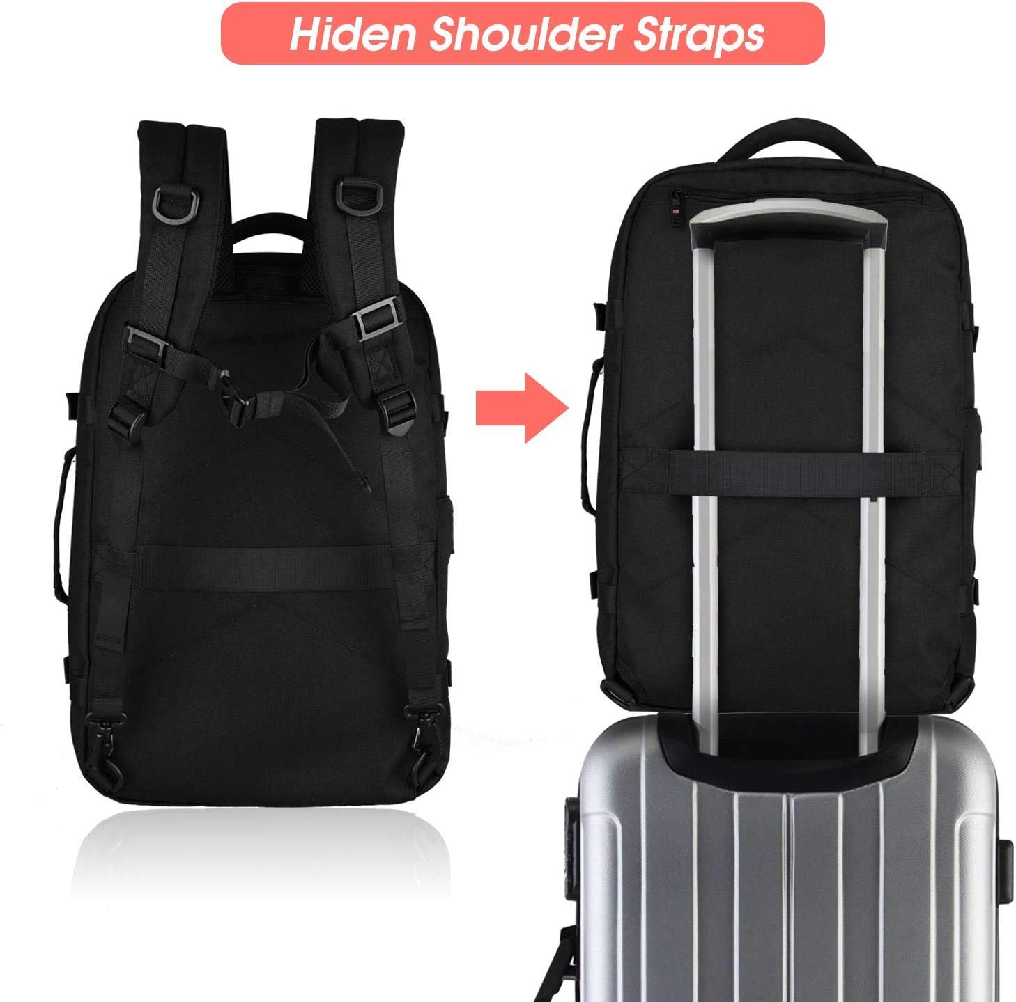 Asenlin 40L Travel Backpack for Women Men,17 Inch Laptop Backpack Flight Approved Luggage Carry On Water Resistant Computer Backpack for Weekender Overnight Large Daypack Black