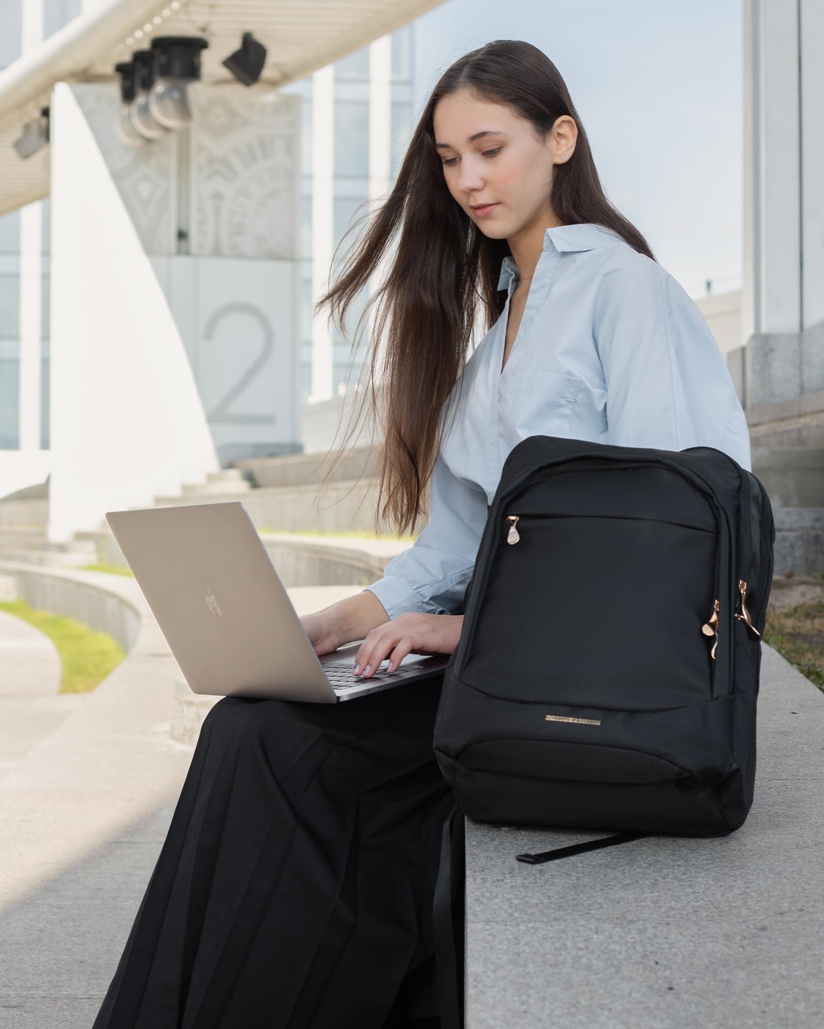 LIGHT FLIGHT Travel Laptop Backpack Women, 15.6 Inch Anti Theft Laptop Backpack with USB Charging Hole, Water Resistant College School Bookbag, Large Capacity Black Computer Backpacks for Work, Black