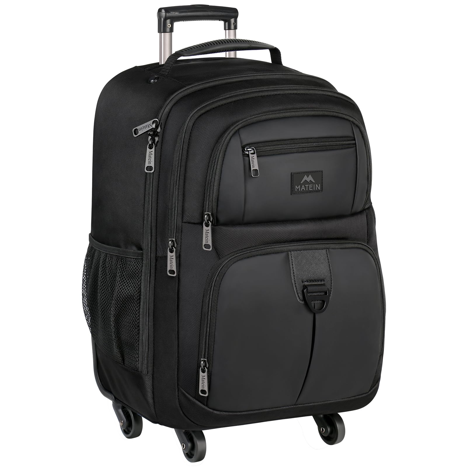 MATEIN Rolling Backpack with 4 Wheels, 17 inch Travel Laptop Backpack for Women Men, Large Wheeled Backpacks Water Resistant Business Carry on Bag Airline Approved, School Luggage Suitcase Bag, Black