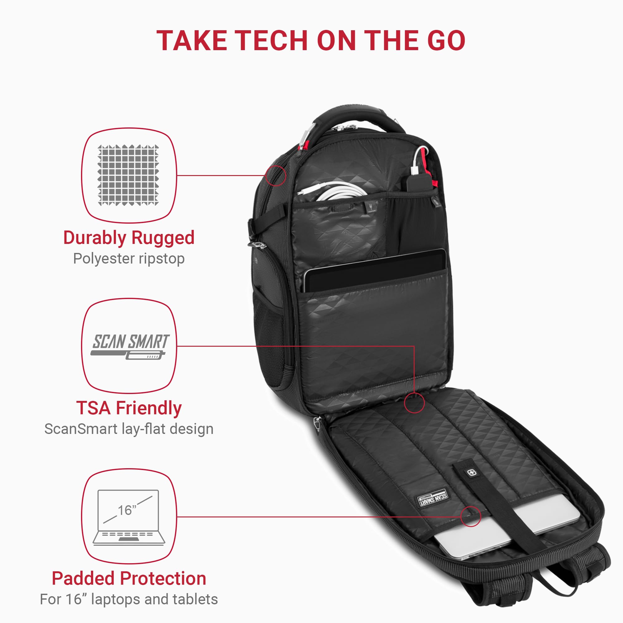 SwissGear Unisex-Adult 5358 USB ScanSmart Laptop Backpack, Black Dot, Large
