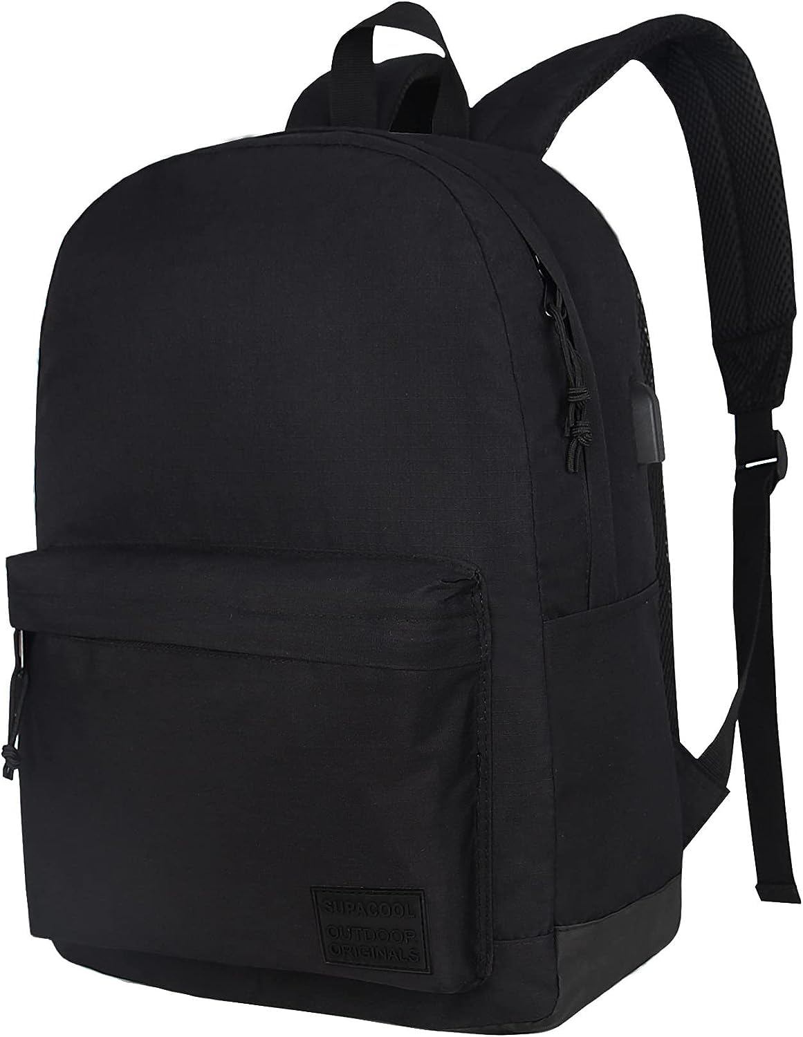 SUPACOOL Lightweight Casual Laptop Backpack with USB Charging Port For for Men and Women, School Bookbag for College (Full Black)