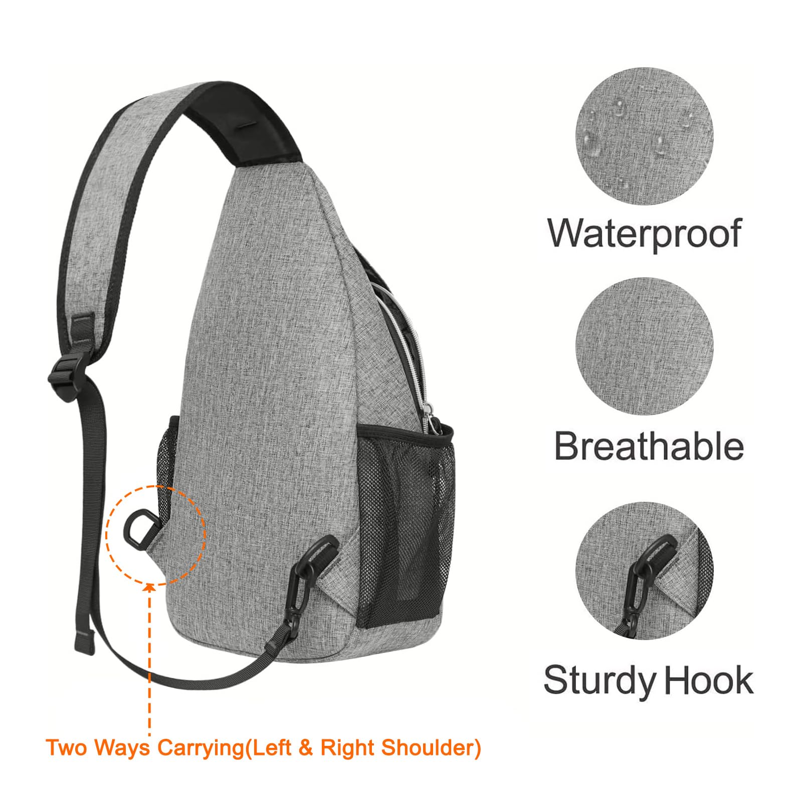 MOSISO Sling Backpack, Multipurpose Crossbody Shoulder Bag Travel Hiking Daypack, Gray, Medium