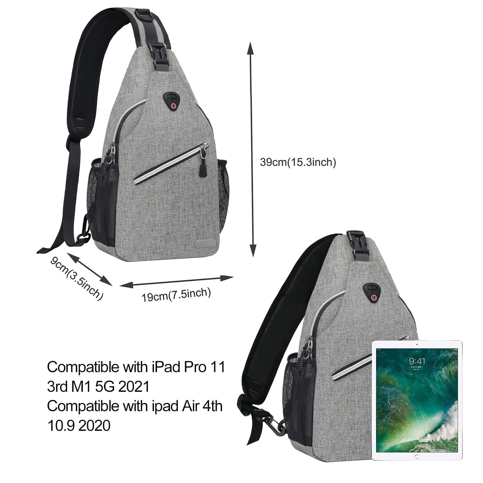 MOSISO Sling Backpack, Multipurpose Crossbody Shoulder Bag Travel Hiking Daypack, Gray, Medium