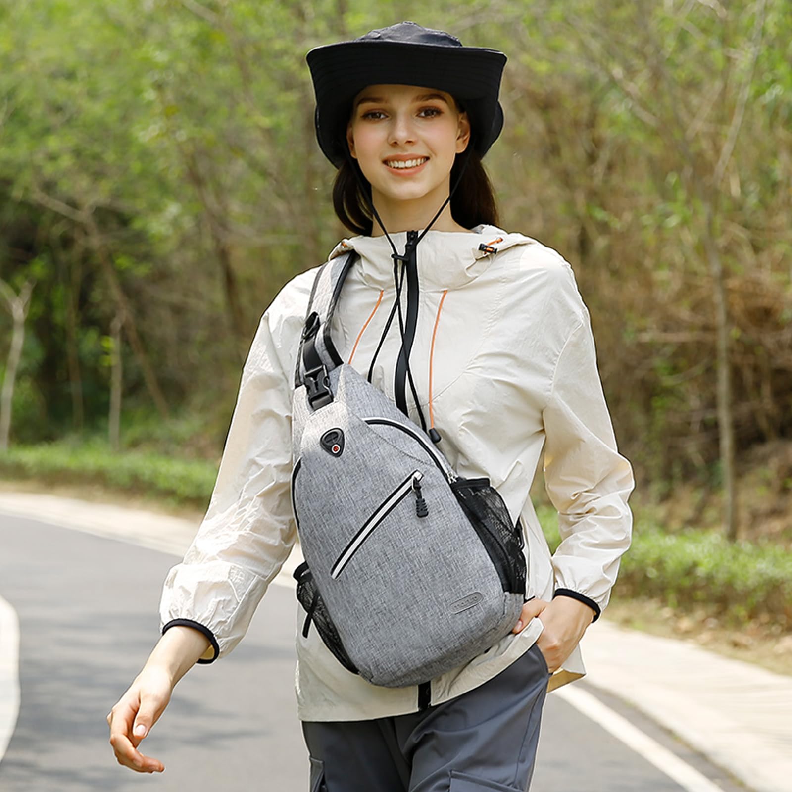 MOSISO Sling Backpack, Multipurpose Crossbody Shoulder Bag Travel Hiking Daypack, Gray, Medium