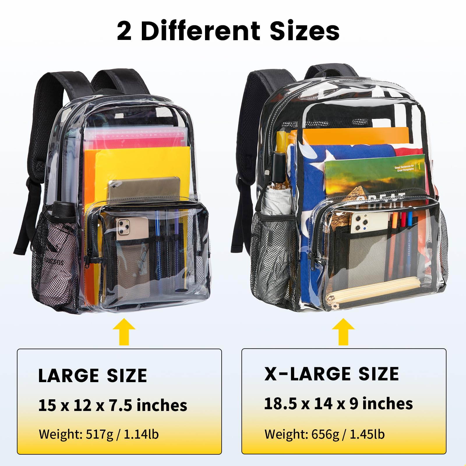 Vorspack Clear Backpack Heavy Duty PVC Transparent Backpack with Reinforced Strap & Large Capacity for College Workplace Security - Black