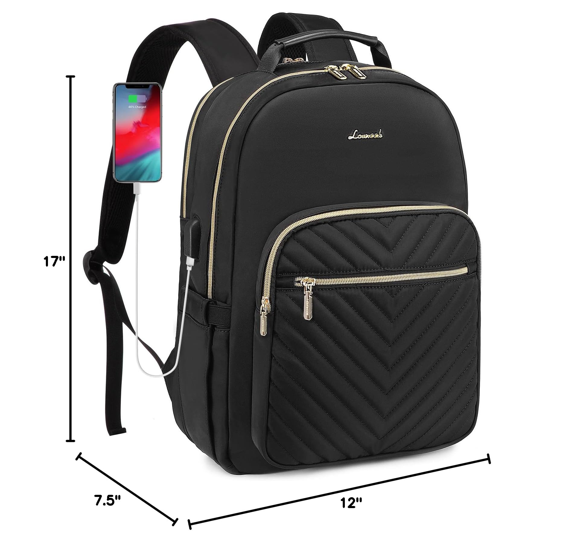 LOVEVOOK Quilted Laptop Backpack Stylish Laptop Bag for Women Work Computer Bags Bookbag Purse,15.6-Inch, Black
