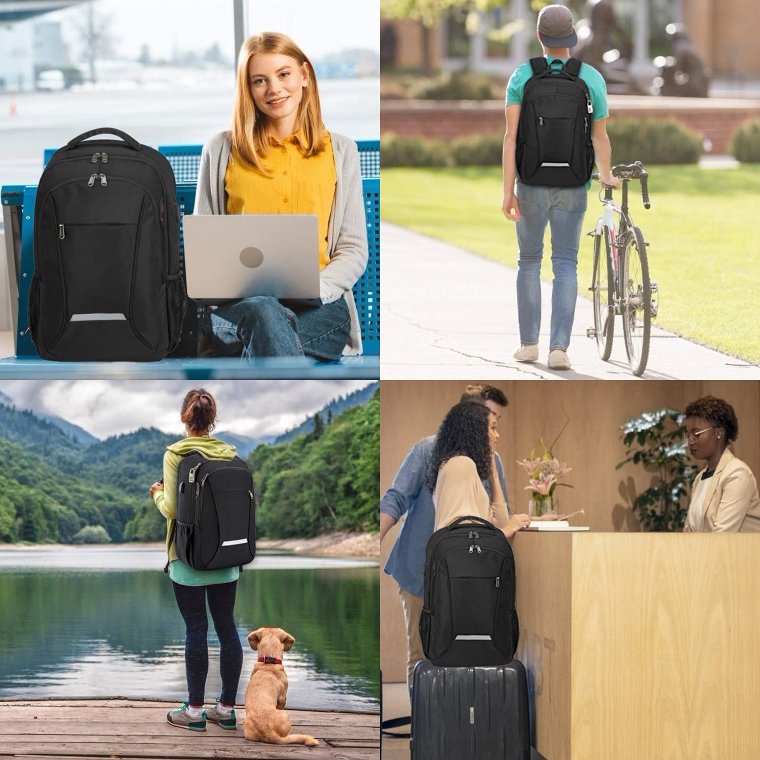 XQXA Backpack for Men,Travel Laptop Backpack with USB Charging/Headphone Port,Durable Water Resistant College School Backpack Laptop Bag for Women Fits 15.6 Inch Computer and Notebook,Black