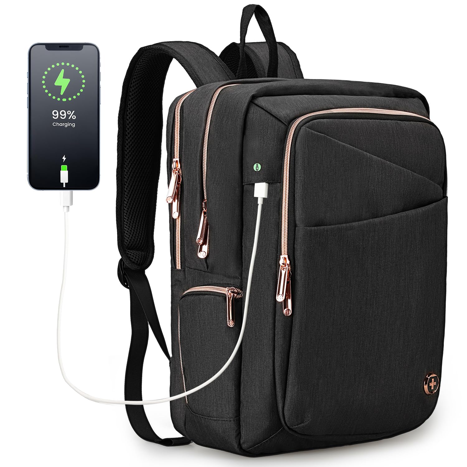 Swissdigital Katy Rose Laptop Backpack Purse For Women，With USB Charging Port Computer Work Backpack ,Fits 15.6Inch Laptop Travel Casual Bag