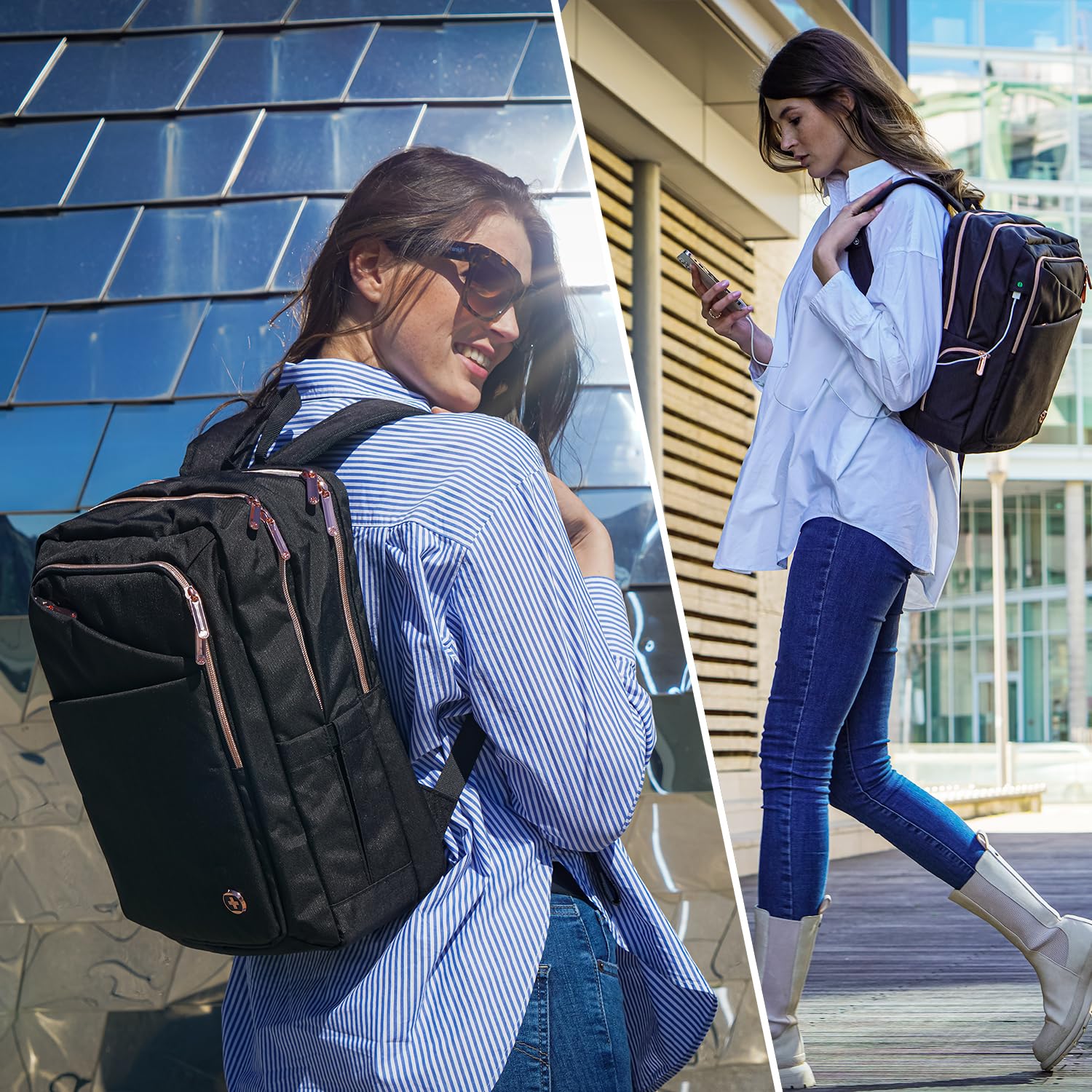 Swissdigital Katy Rose Laptop Backpack Purse For Women,With USB Charging Port Computer Work Backpack ,Fits 15.6Inch Laptop Travel Casual Bag