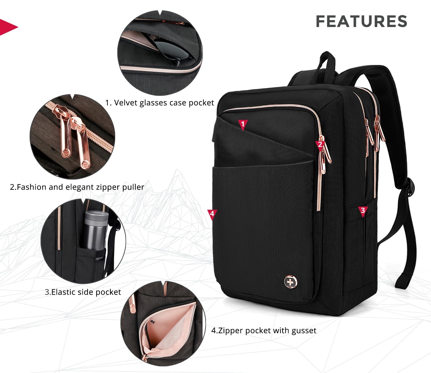 Swissdigital Katy Rose Laptop Backpack Purse For Women,With USB Charging Port Computer Work Backpack ,Fits 15.6Inch Laptop Travel Casual Bag