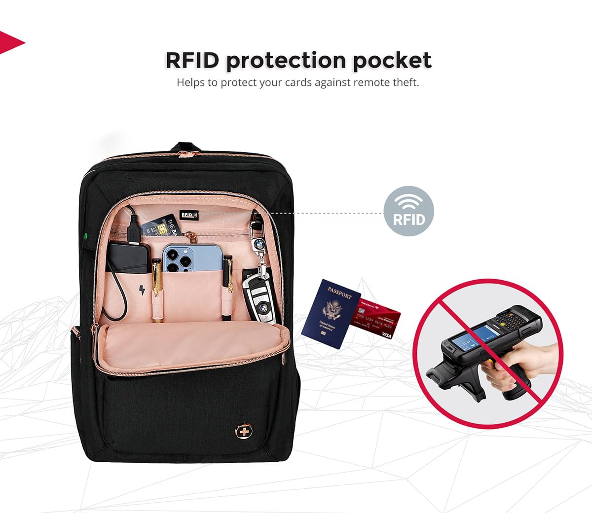 Swissdigital Katy Rose Laptop Backpack Purse For Women,With USB Charging Port Computer Work Backpack ,Fits 15.6Inch Laptop Travel Casual Bag
