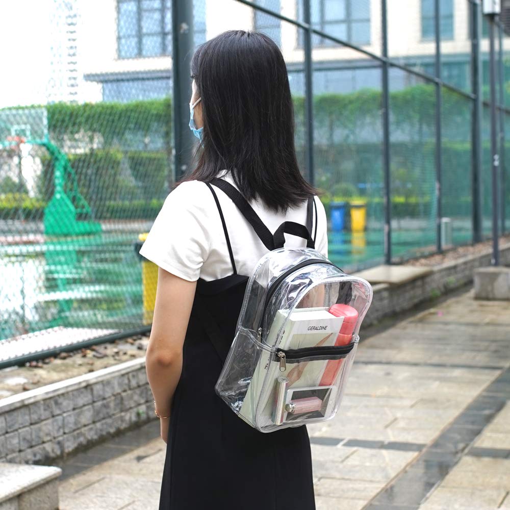 Stadium Approved Clear Mini Backpack, Heavy Duty Cold-Resistant Transparent PVC Backpack with Work, Security Travel & Stadium(Black)