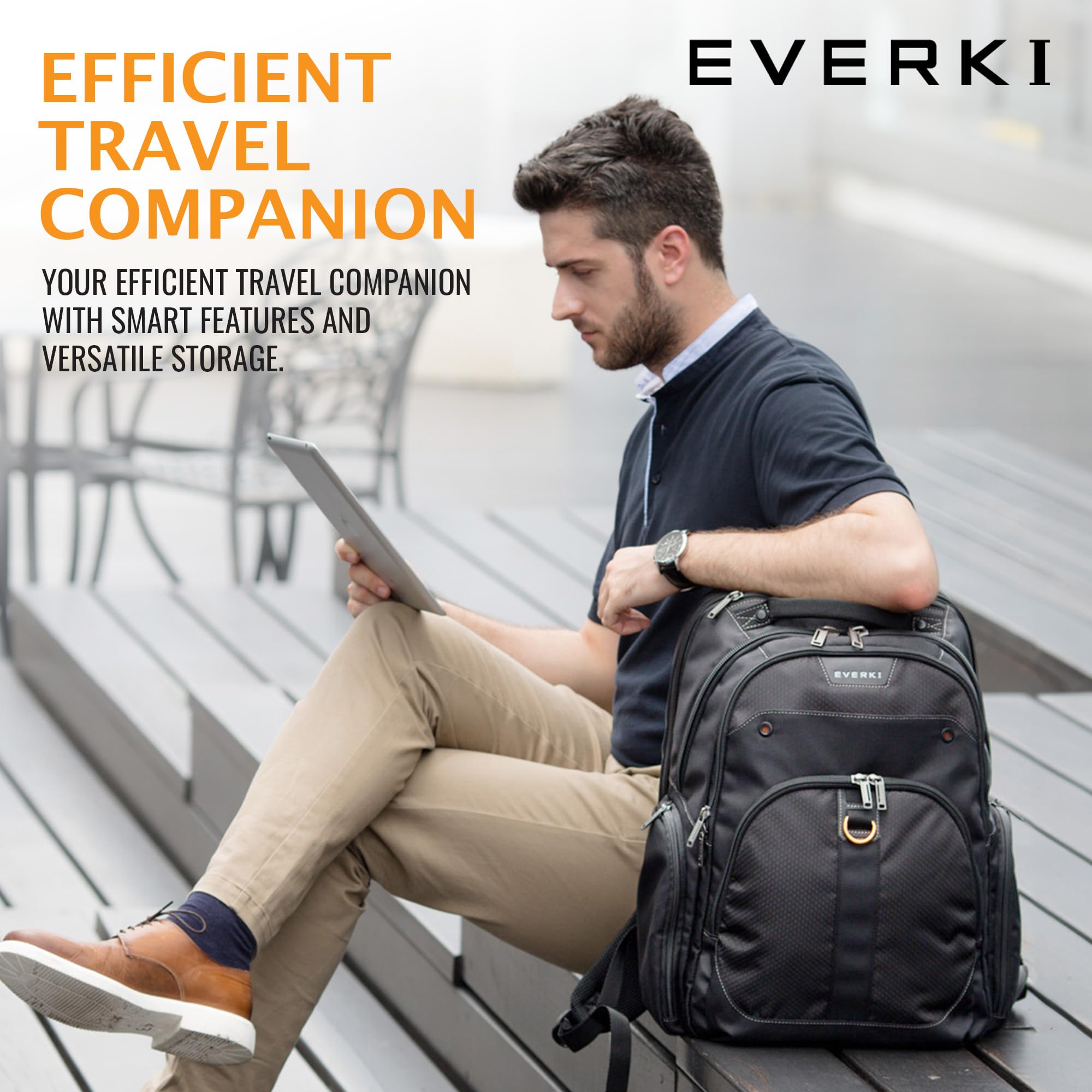 EVERKI Atlas Business Laptop Backpack, 13-Inch to 17.3-Inch Adjustable Compartment, Men or Women, Travel Friendly (EKP121), Black