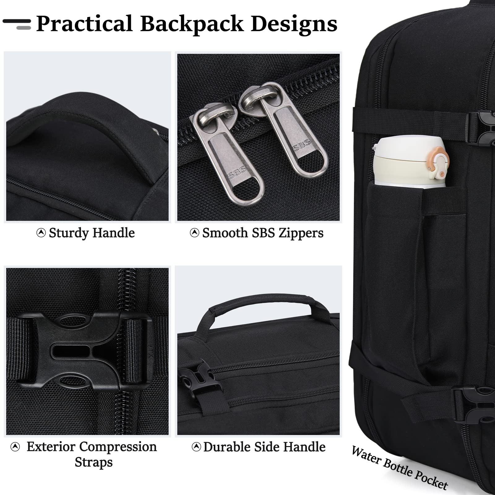 Travel Backpack for Men Women 40L Flight Approved Carry on Backpack 17 Inch Waterproof Laptop Backpack Large Luggage Daypack Business College School Weekender Overnight Backpack with Shoe Bag, Black