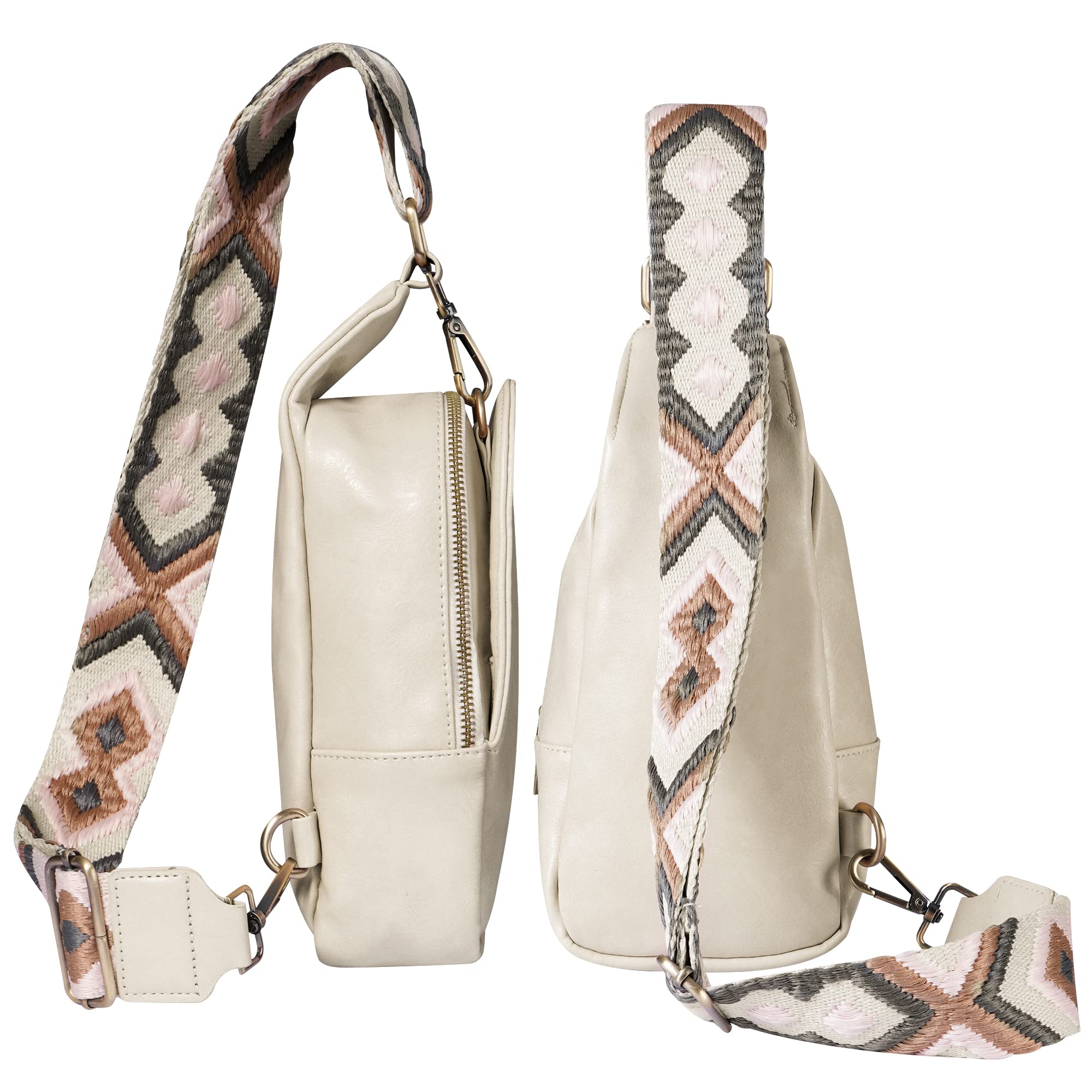 KFXFENQ Sling Bag for Women PU Leather Sling Bag Small Crossbody Sling Backpack Multipurpose Chest Bag for Women Cycling (Beige)