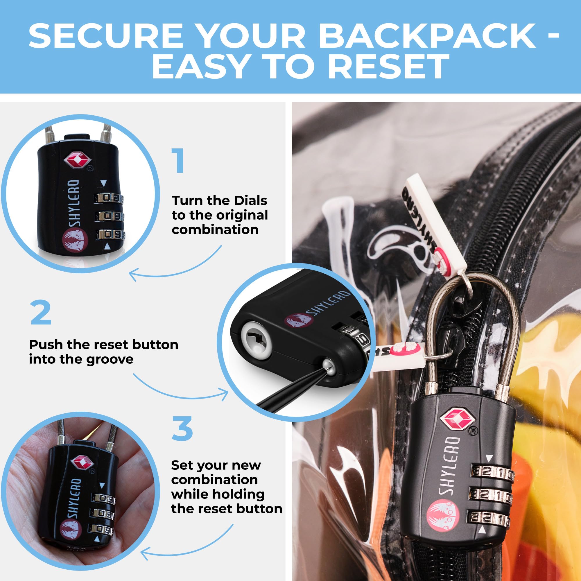 SHYLERO Clear Backpack For Work XL - Heavy Duty School Bookbag has TSA Lock, 2-WAY Zip, Transparent PVC - H18''xW14''xD8