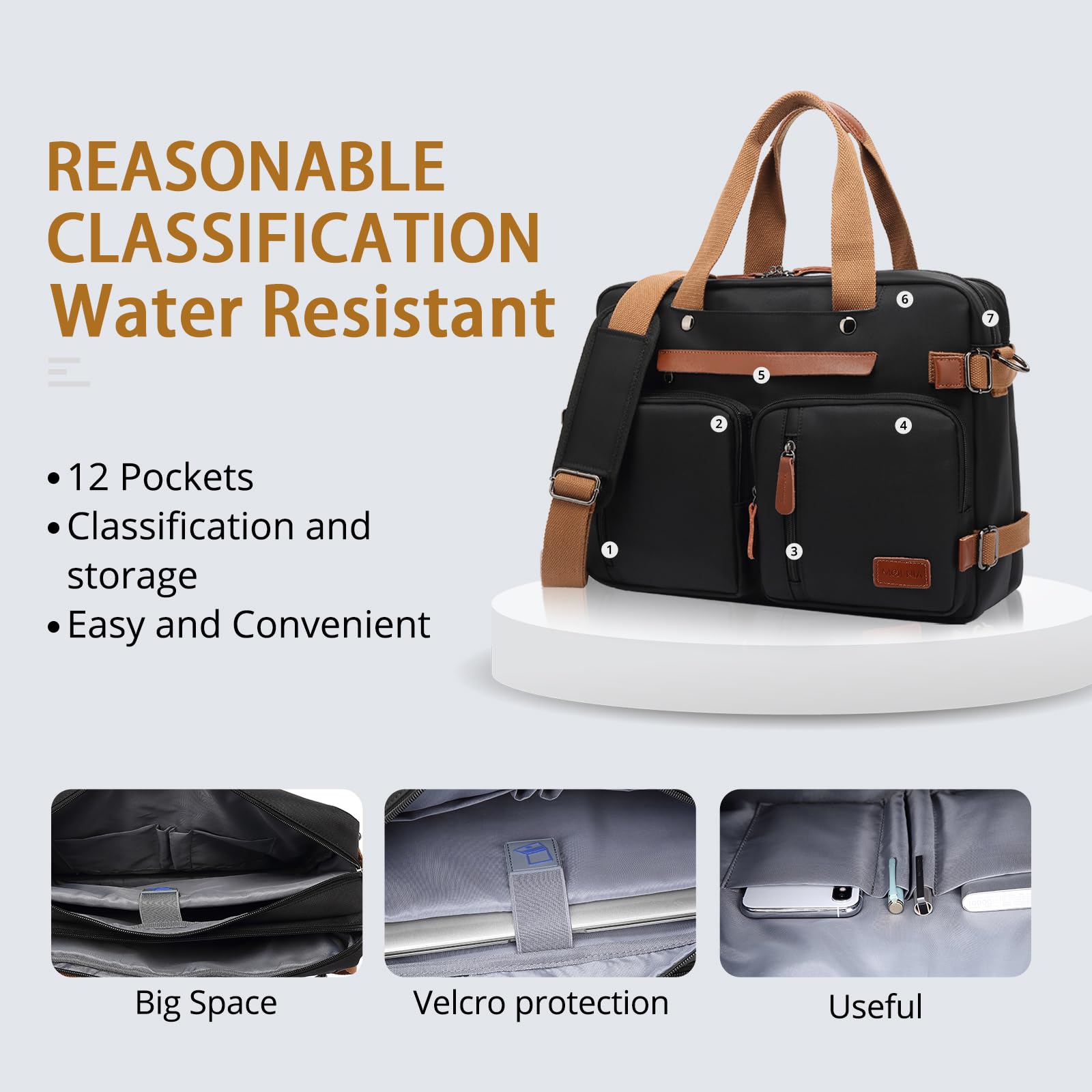 MOLNIA 3 in 1 Laptop Backpack, 17.3 inch Computer Bags for Men, Laptop Backpack for Men, for Travel Bussiness School Men Women, Black