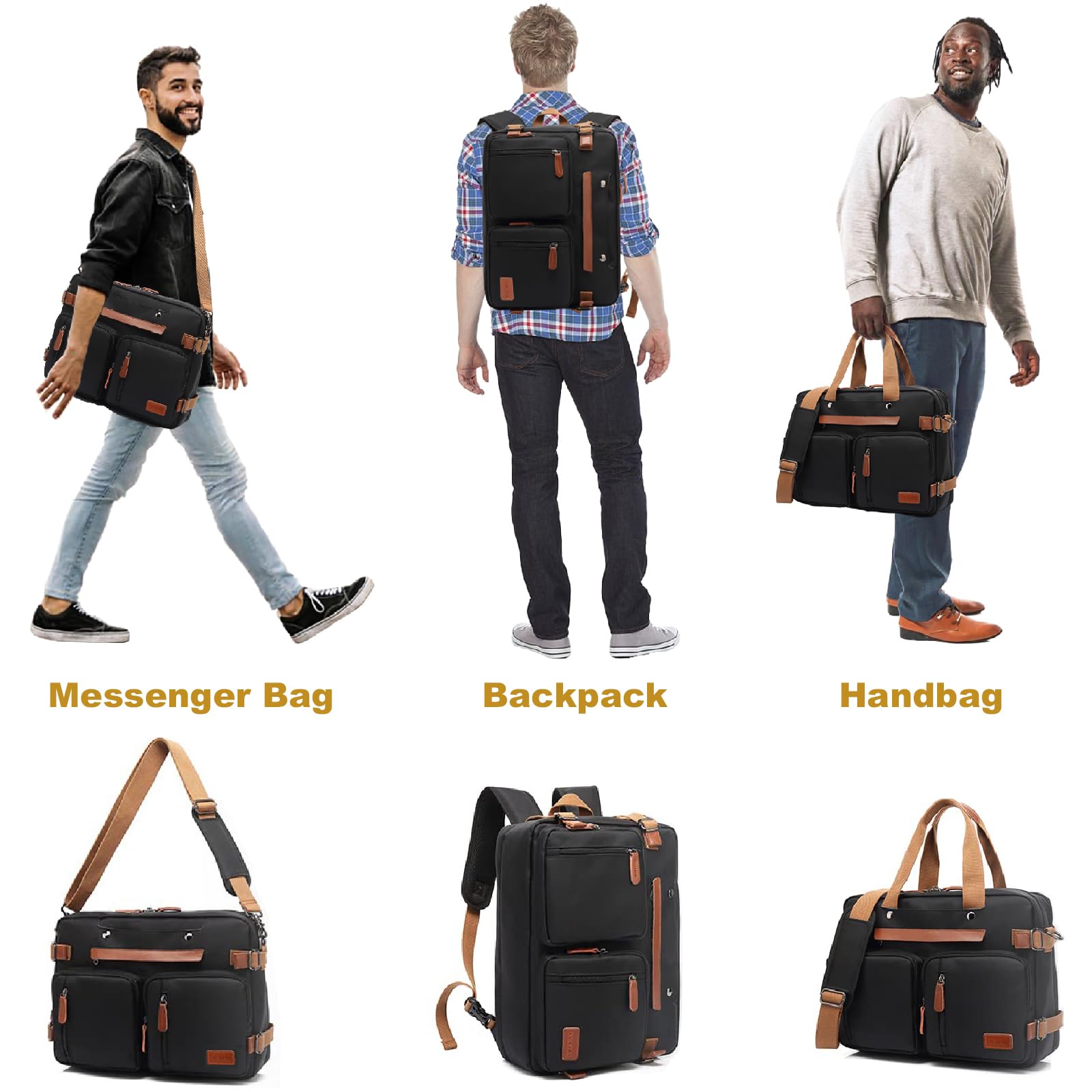 MOLNIA 3 in 1 Laptop Backpack, 17.3 inch Computer Bags for Men, Laptop Backpack for Men, for Travel Bussiness School Men Women, Black