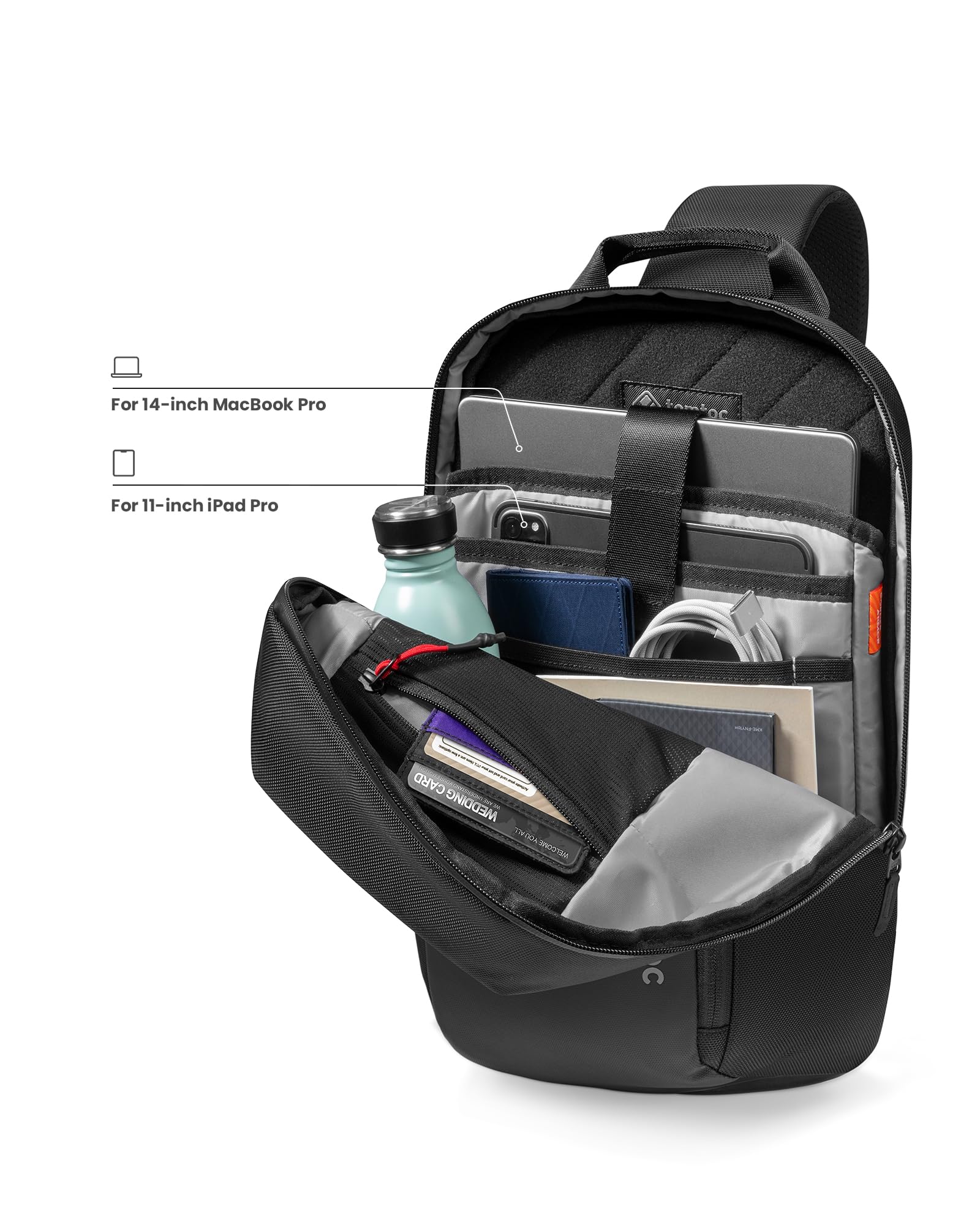 tomtoc 14-inch Compact EDC Sling Bag, Minimalist Chest Shoulder Backpack Crossbody Bag for up to 14-inch MacBook Pro M1/M2 A2779 A2442, Water-resistant, Lightweight Daypack for Travel, Work, Sport