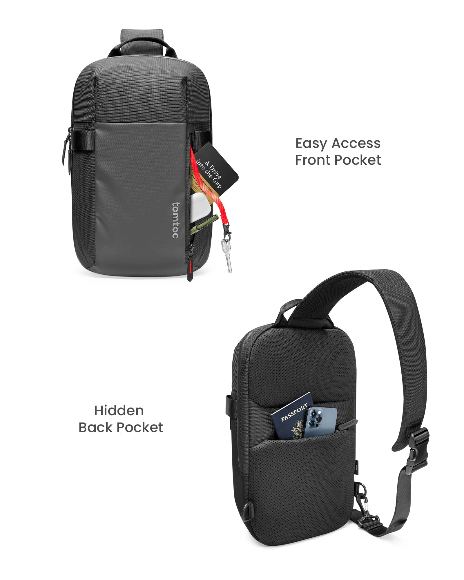 tomtoc 14-inch Compact EDC Sling Bag, Minimalist Chest Shoulder Backpack Crossbody Bag for up to 14-inch MacBook Pro M1/M2 A2779 A2442, Water-resistant, Lightweight Daypack for Travel, Work, Sport
