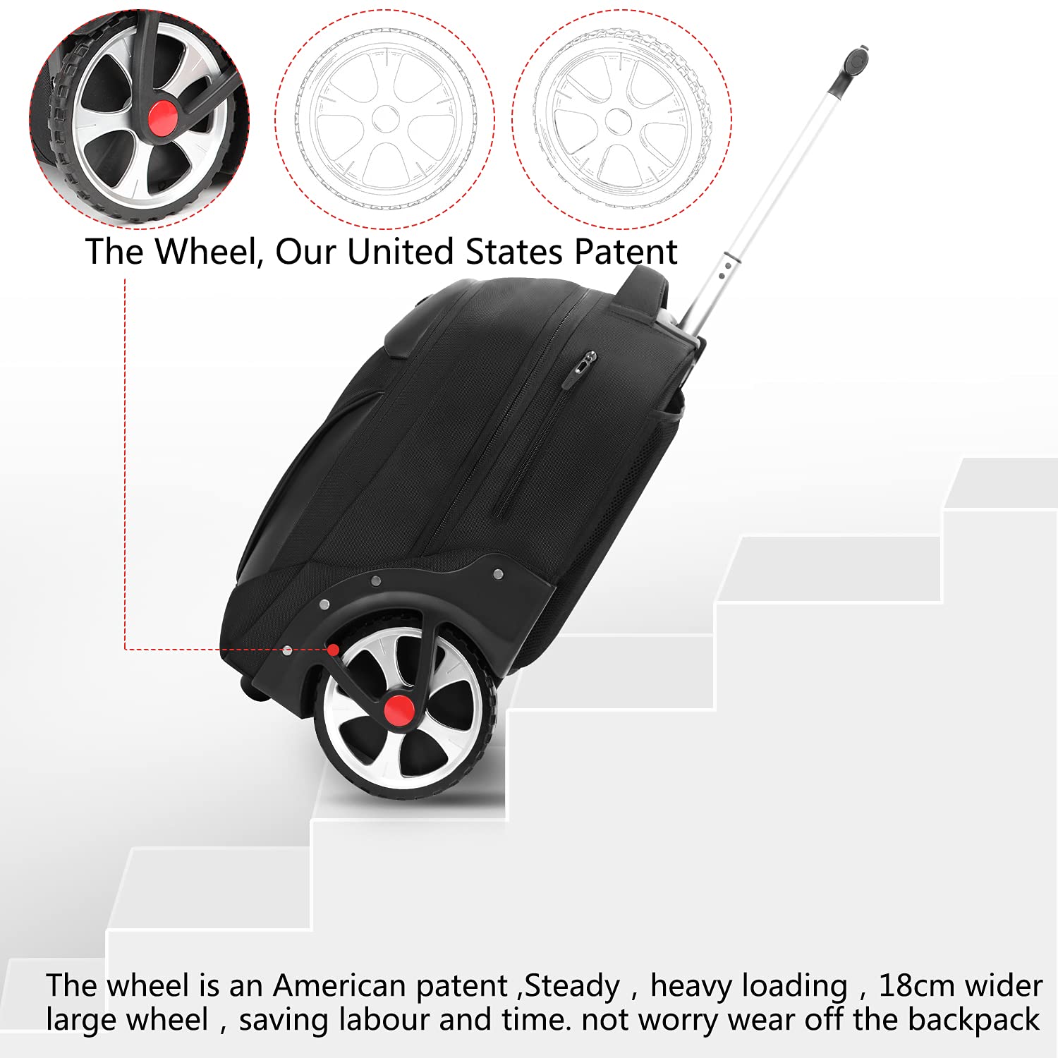 Rolling ,Waterproof Backpack with Wheels for Business, College Student and Travel Commuter, Carry on Backpack with Laptop Compartment, Fit 17 Inch Laptop, Wheeled Backpack for Adults