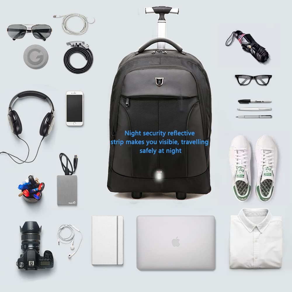 Rolling ,Waterproof Backpack with Wheels for Business, College Student and Travel Commuter, Carry on Backpack with Laptop Compartment, Fit 17 Inch Laptop, Wheeled Backpack for Adults