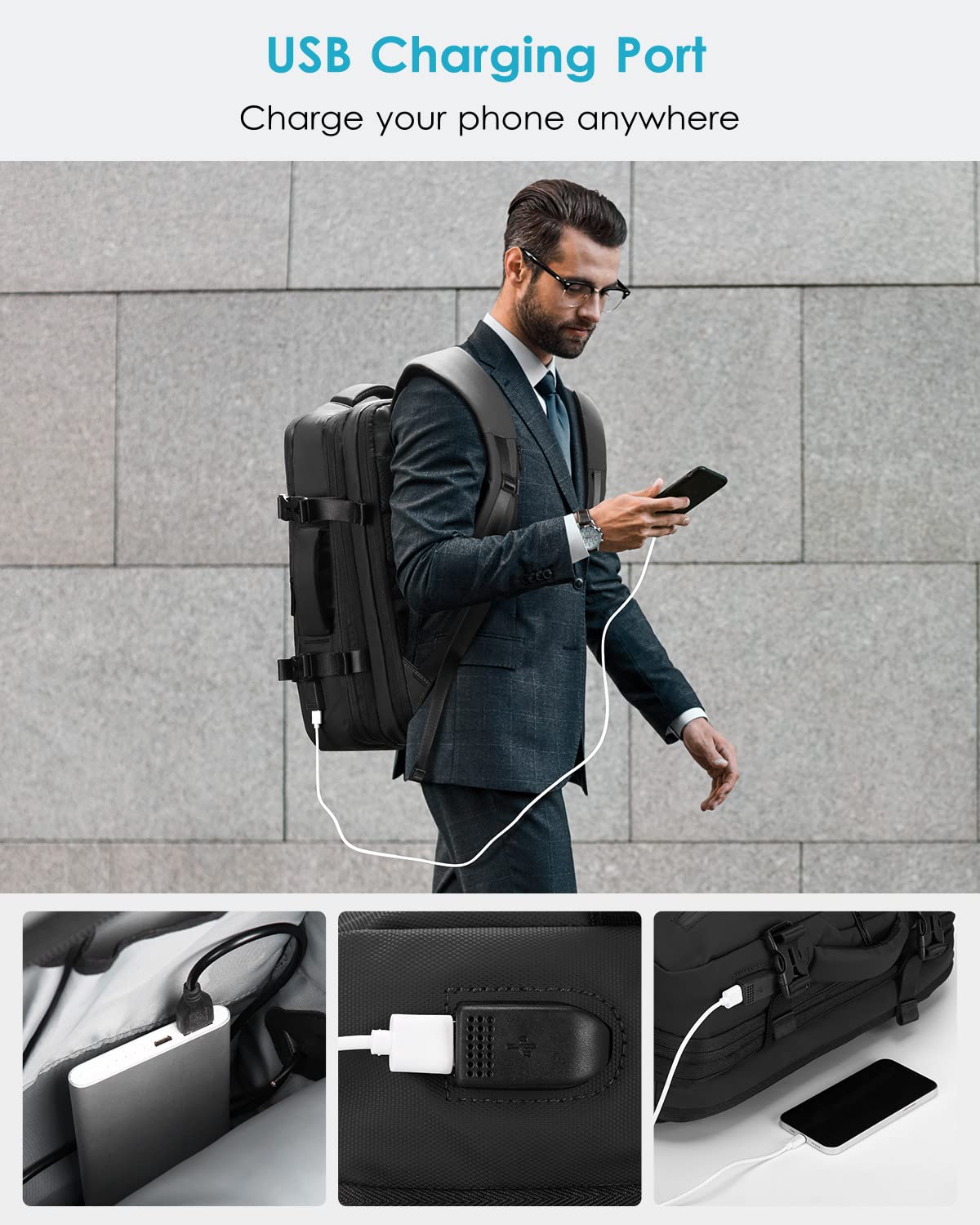 HOMIEE Carry on Bag Large Travel Backpack Flight Approved, Waterproof Rucksack Anti Theft Laptop Backpack for Men Women, 24-40L Expandable Weekender Overnight Duffel Bag Hand Luggage Suitcase