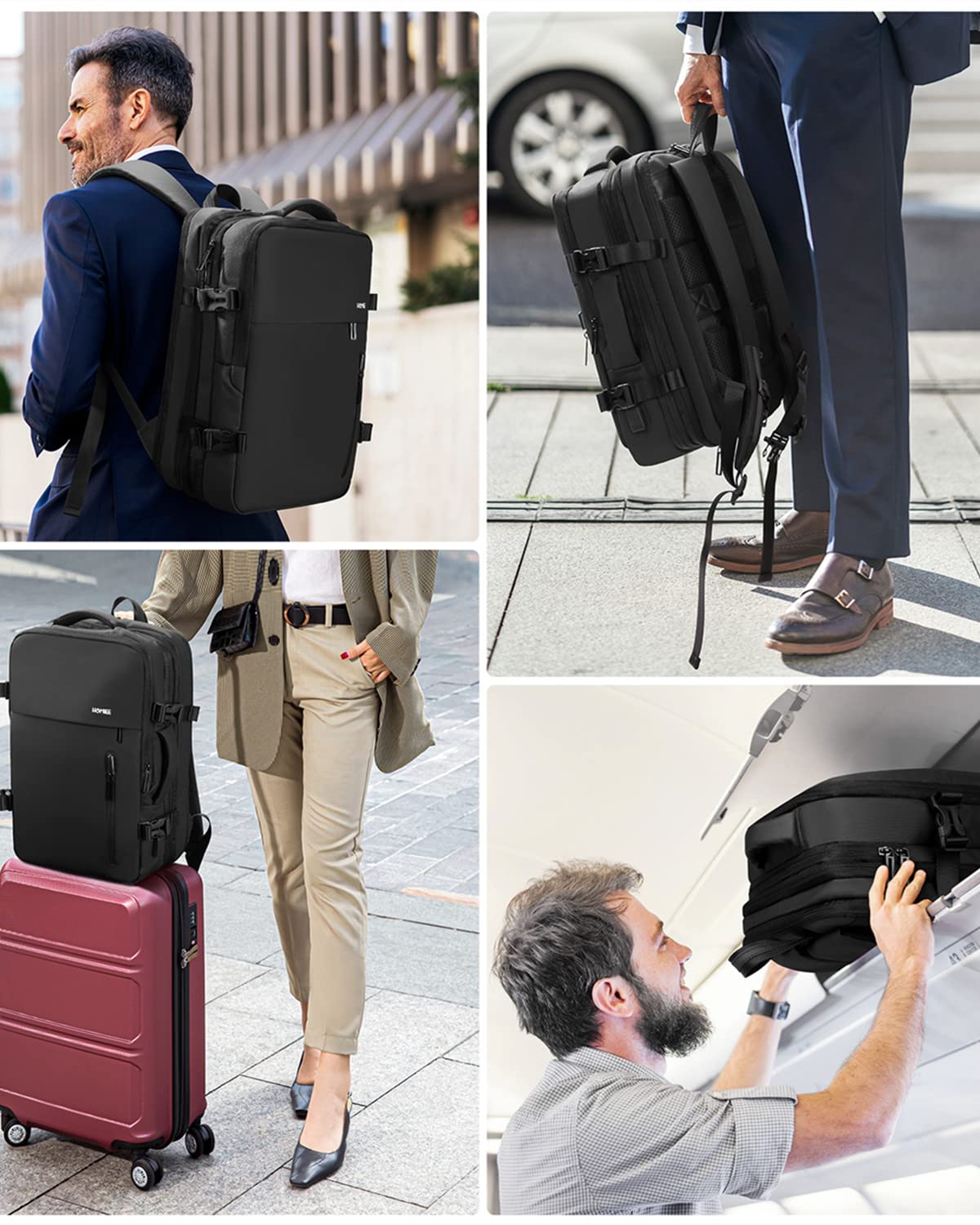 HOMIEE Carry on Bag Large Travel Backpack Flight Approved, Waterproof Rucksack Anti Theft Laptop Backpack for Men Women, 24-40L Expandable Weekender Overnight Duffel Bag Hand Luggage Suitcase