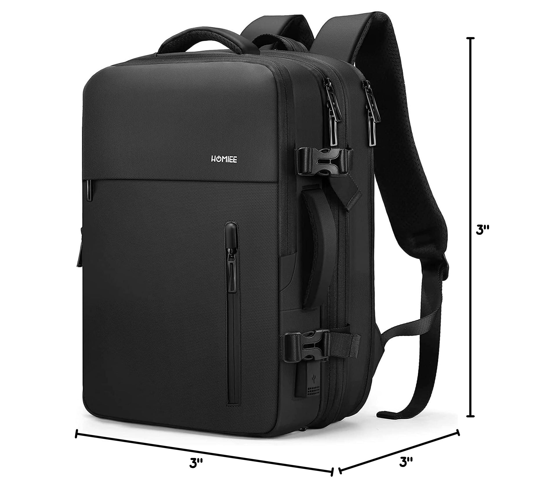 HOMIEE Carry on Bag Large Travel Backpack Flight Approved, Waterproof Rucksack Anti Theft Laptop Backpack for Men Women, 24-40L Expandable Weekender Overnight Duffel Bag Hand Luggage Suitcase
