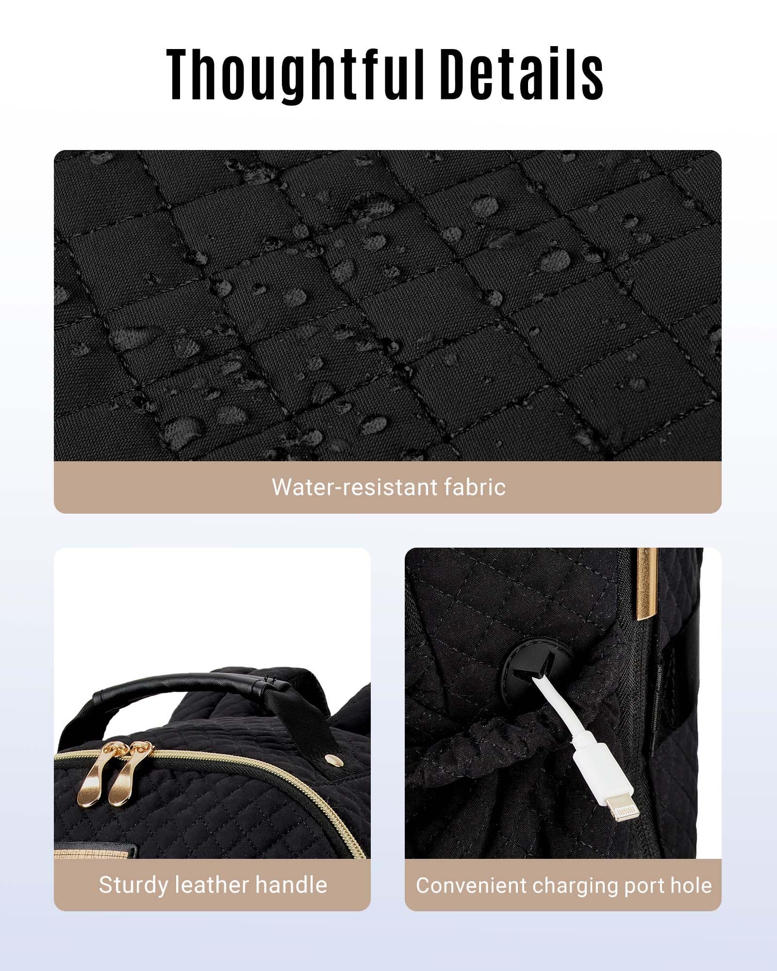 LIGHT FLIGHT Laptop Backpack for Women Laptop Backpacks for 15.6โ Notebook Casual Computer Bag Stylish Stitch Pattern Daypack for Work Travel Business College Large Black