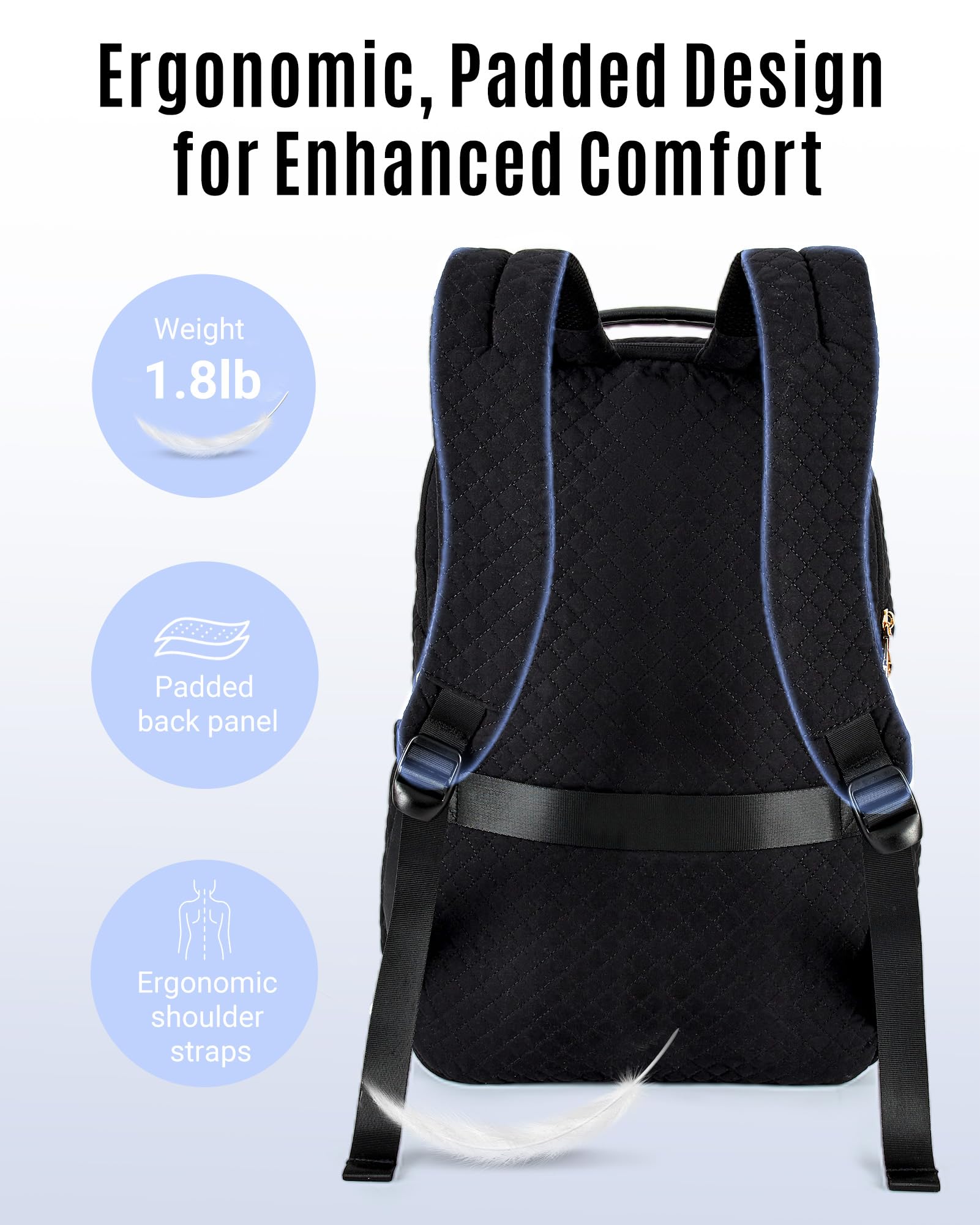 LIGHT FLIGHT Laptop Backpack for Women Laptop Backpacks for 15.6โ Notebook Casual Computer Bag Stylish Stitch Pattern Daypack for Work Travel Business College Large Black
