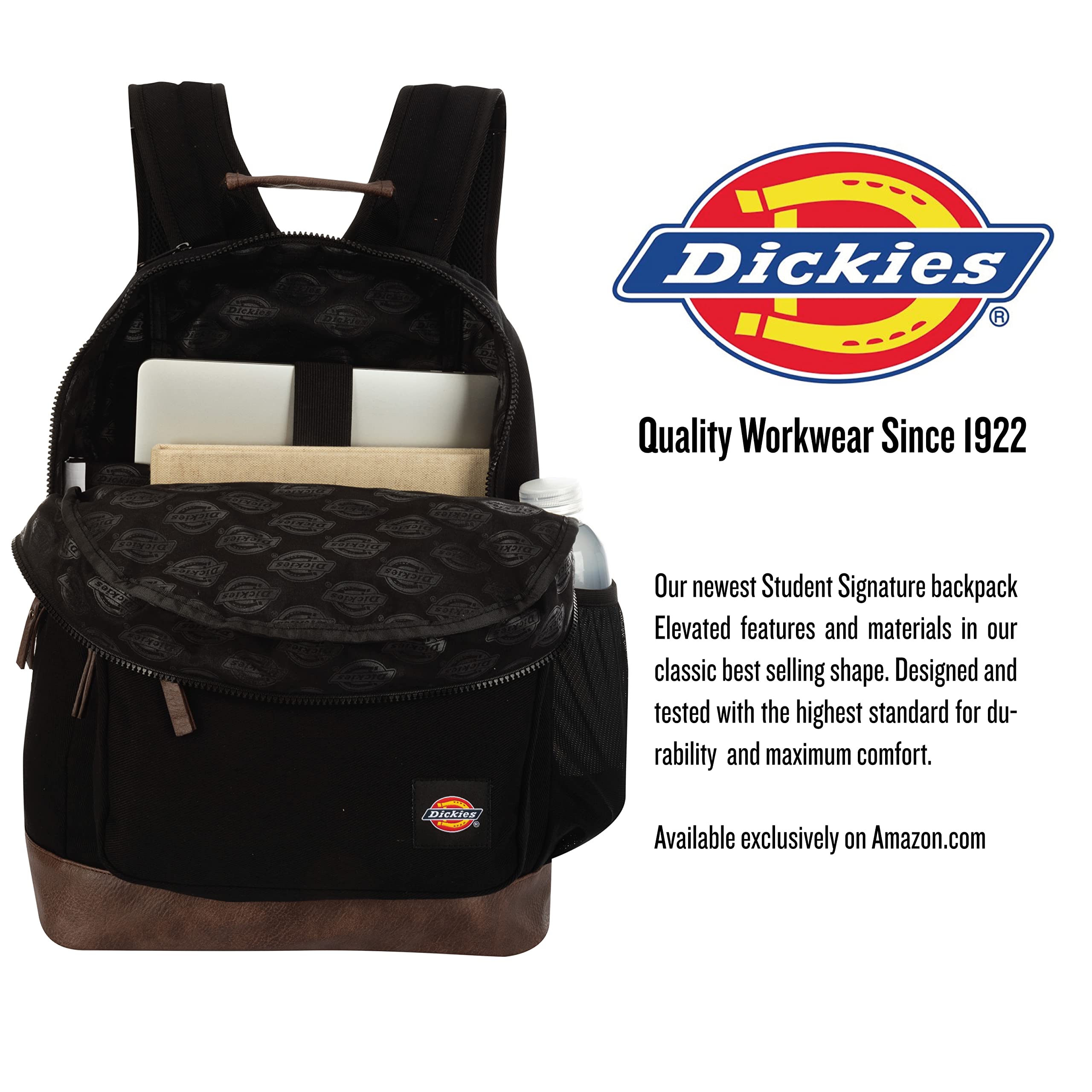 Dickies Signature Backpack for School Classic Logo Water Resistant Casual Daypack for Travel Fits 15.6 Inch Notebook (Black)