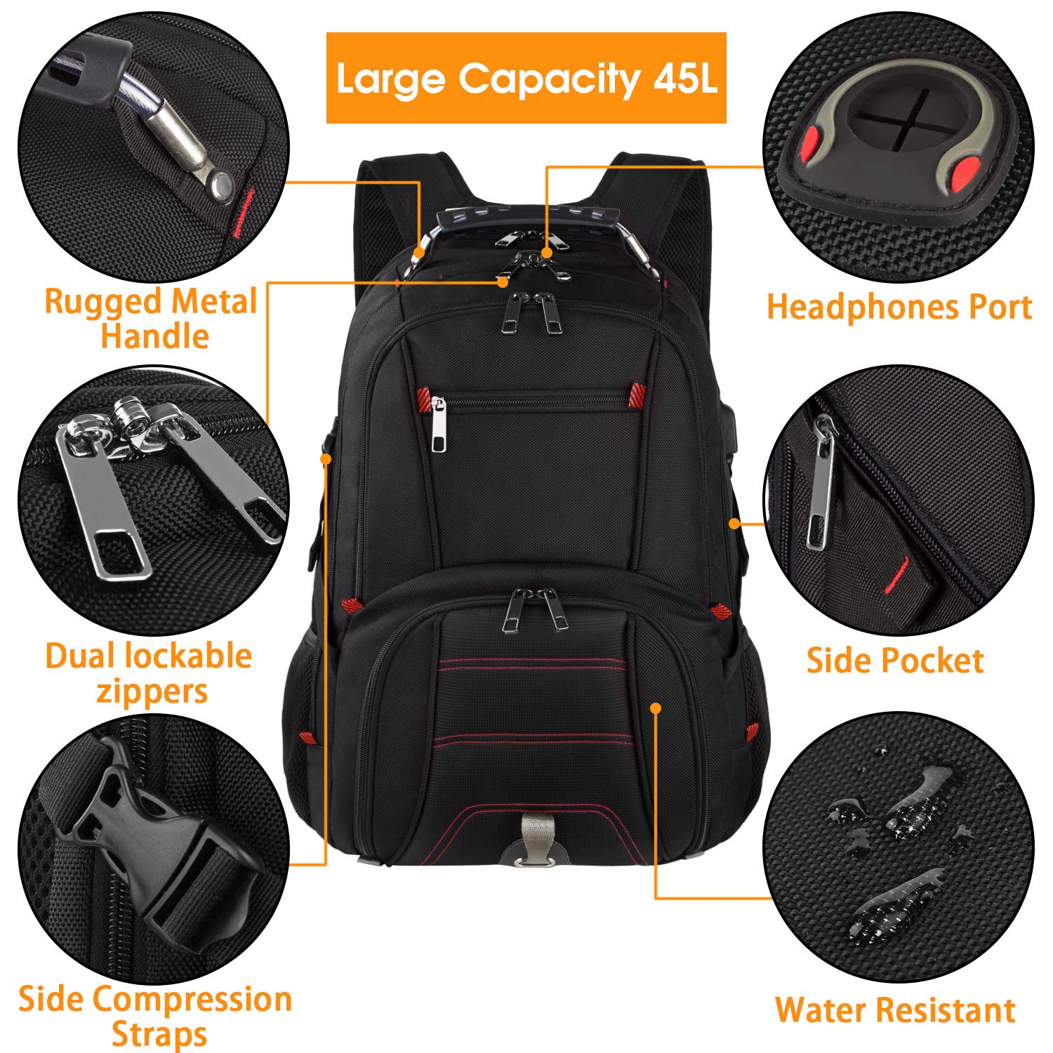Travel Laptop Backpack,50L Extra Large Backpack for Men Women with USB Charging Port,TSA Friendly Durable Big Computer bag Tech Backpack RFID Heavy Duty Business College School Bookbag Fit 17''Laptops