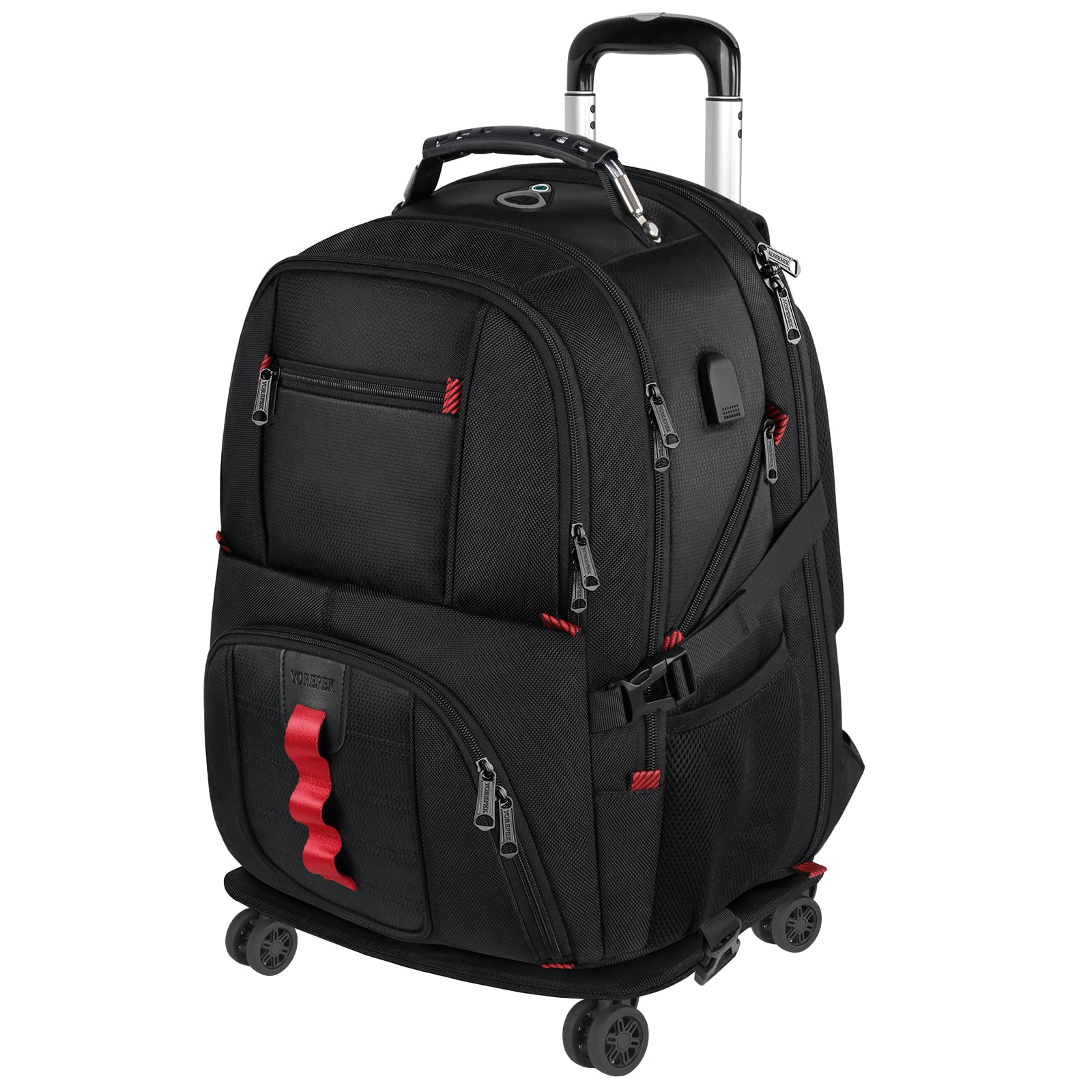 Rolling Backpack with Wheels, Backpack on Wheels for Men Women Adults, 17 inch Wheeled Roller Computer Rucksack for Travel Business College School, Gifts for Men Women Boyfriend Girlfriend, Black