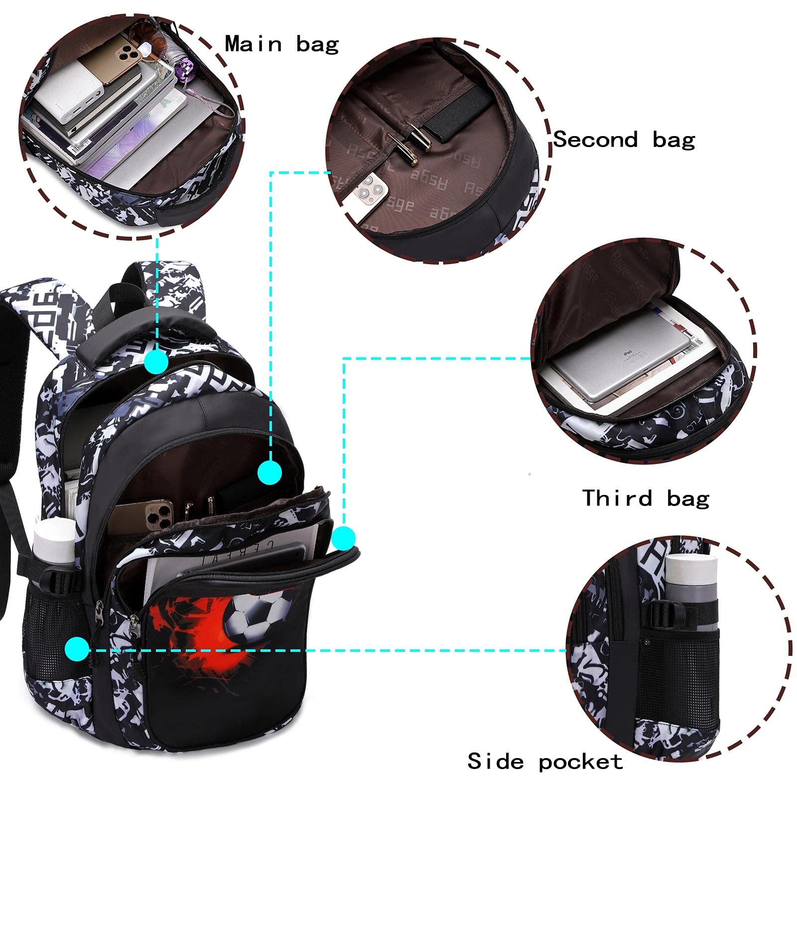 Asge Boys Backpack for Kids Camo Bookbag for Middle School Bags Travel Back Pack