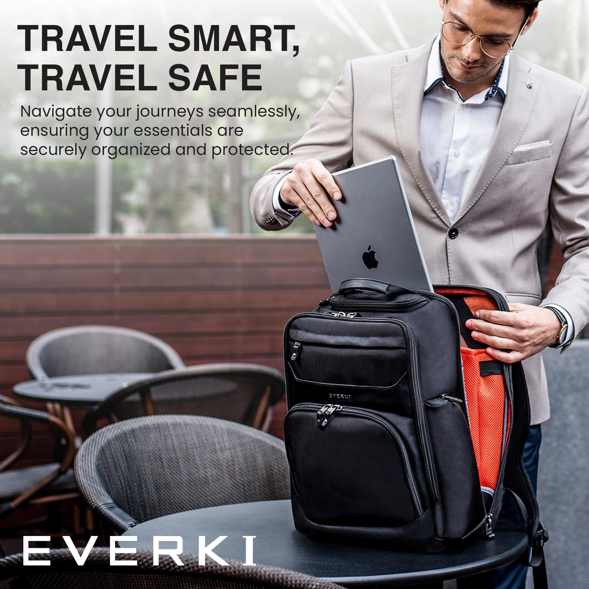 EVERKI Onyx Premium Business Executive 15.6-Inch Laptop Backpack, Ballistic Nylon and Leather, Travel Friendly (EKP132),Black