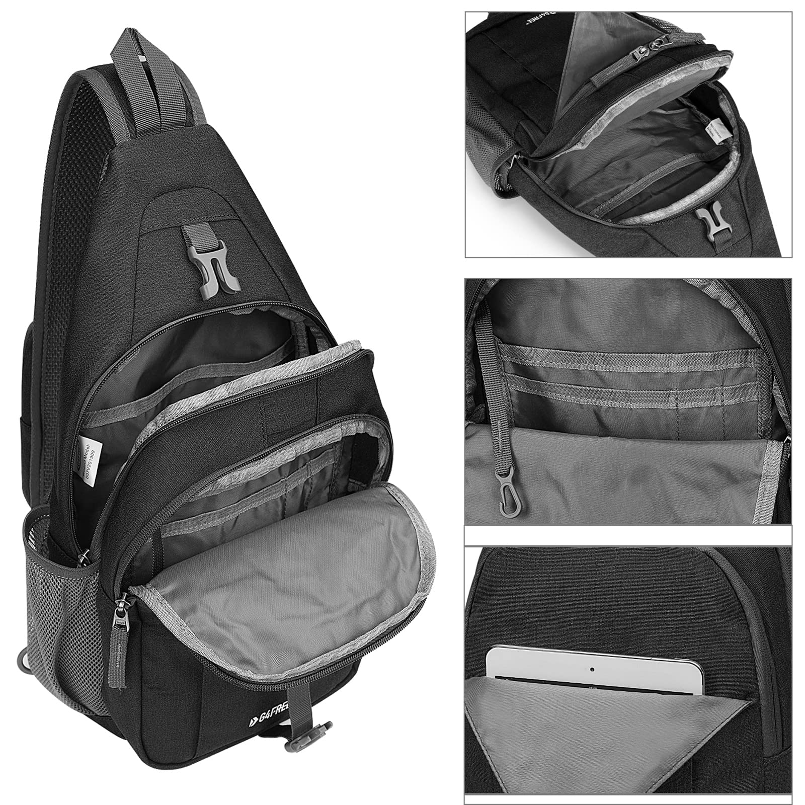 G4Free Sling Bag RFID Blocking Sling Backpack Crossbody Chest Bag Daypack for Hiking Travel(Black)