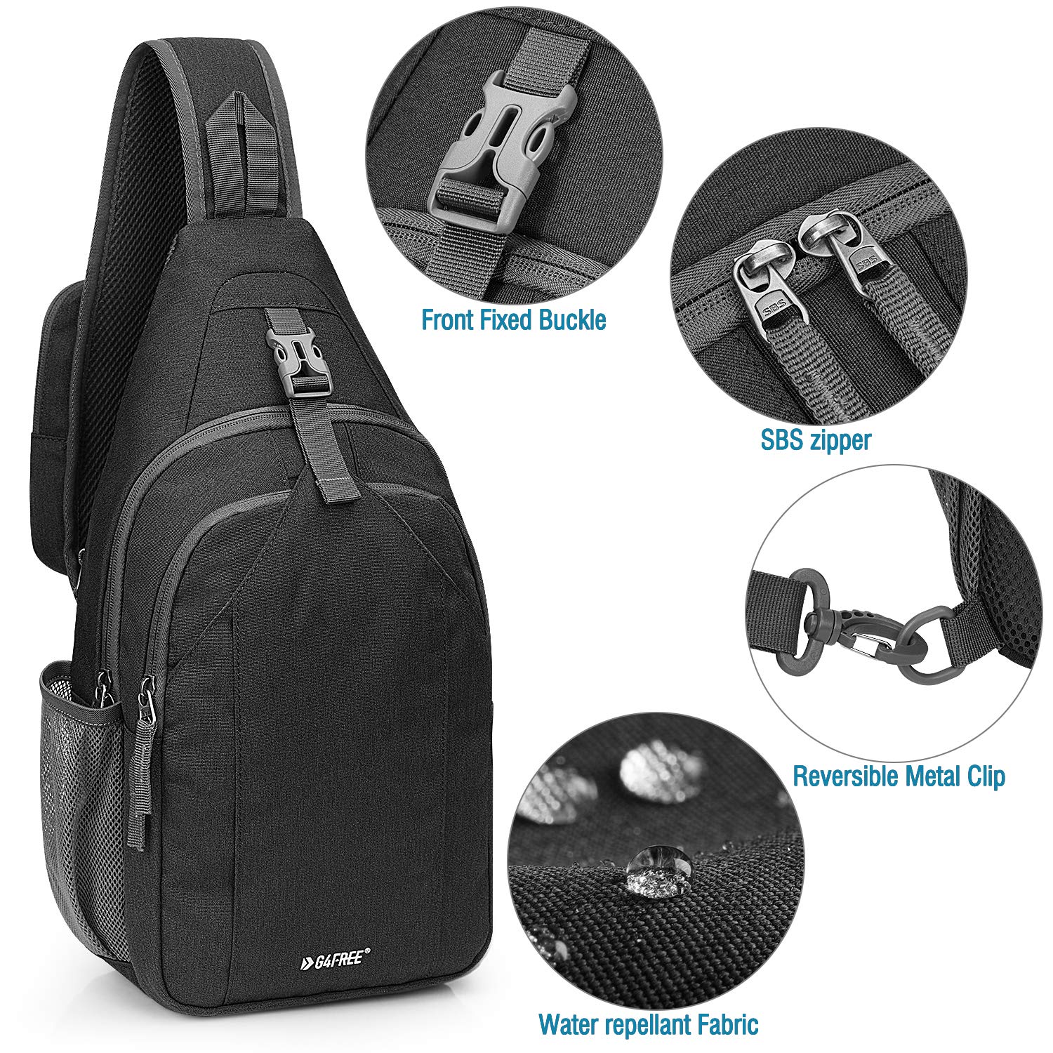 G4Free Sling Bag RFID Blocking Sling Backpack Crossbody Chest Bag Daypack for Hiking Travel(Black)