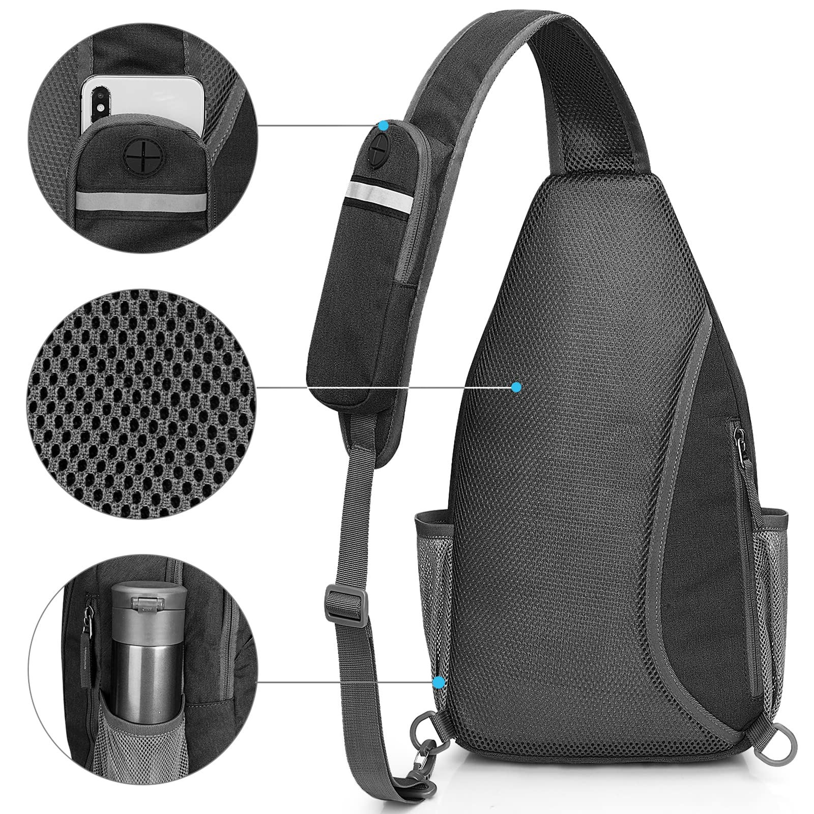 G4Free Sling Bag RFID Blocking Sling Backpack Crossbody Chest Bag Daypack for Hiking Travel(Black)