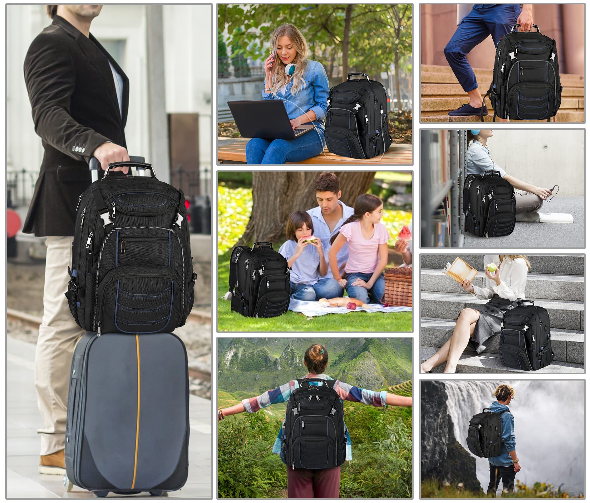 18.4 Inch Laptop Backpack, Extra Large Travel Backpack with USB Charger Port for Men Women, 60L Big Capacity Heavy Duty Computer Bag TSA Friendly RFID Anti Theft Pocket Durable College School Bookbag